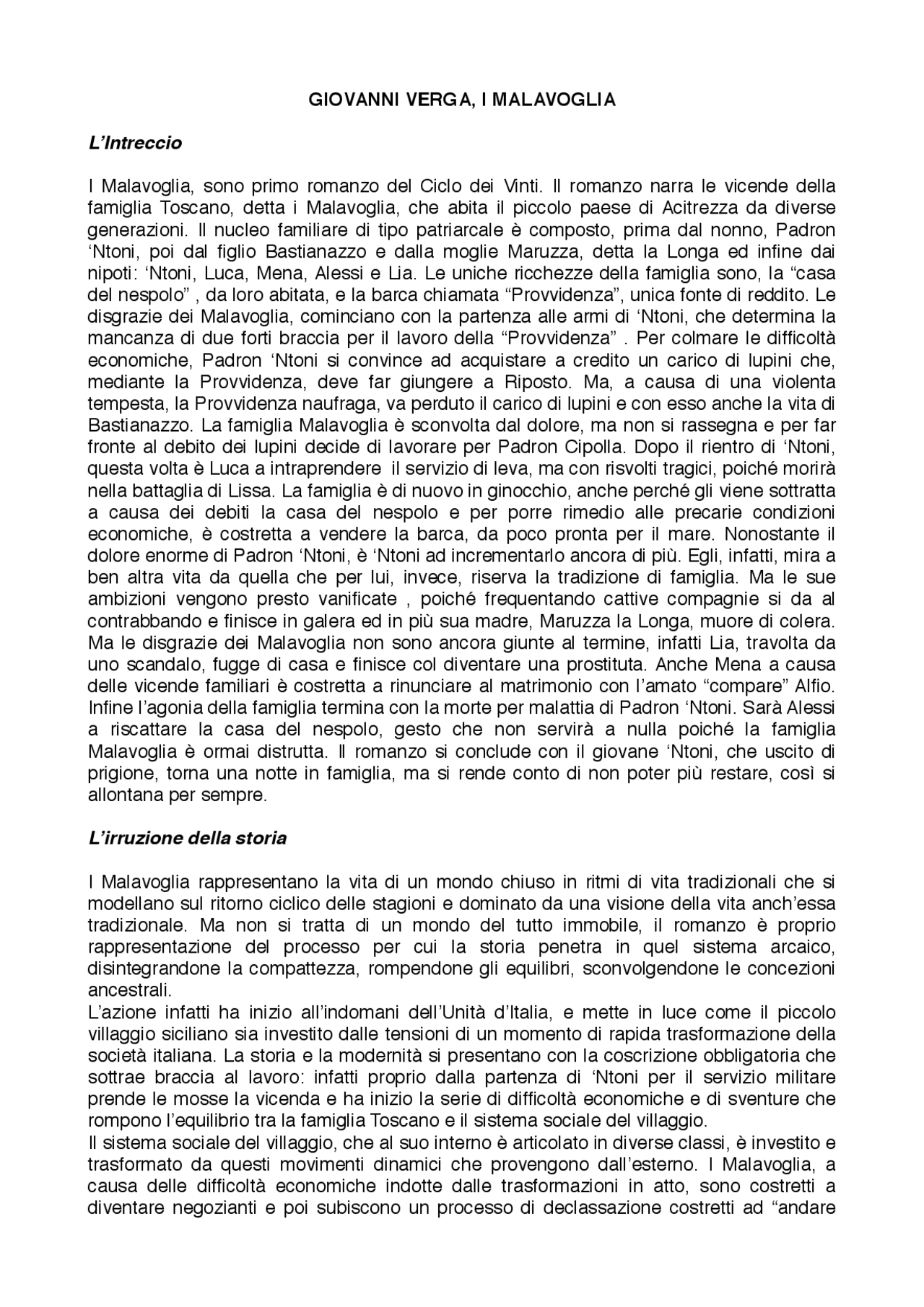 Riassunto Dei Malavoglia Di Verga Docsity