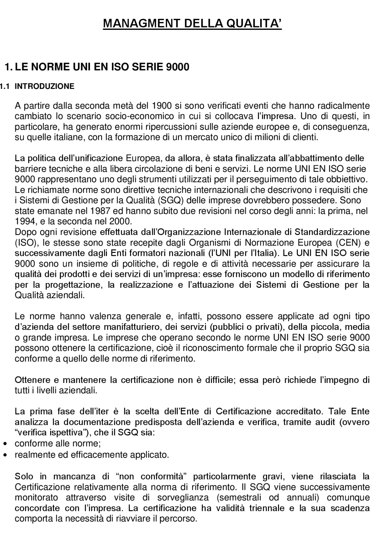 Riassunto Management Della Qualità Docsity