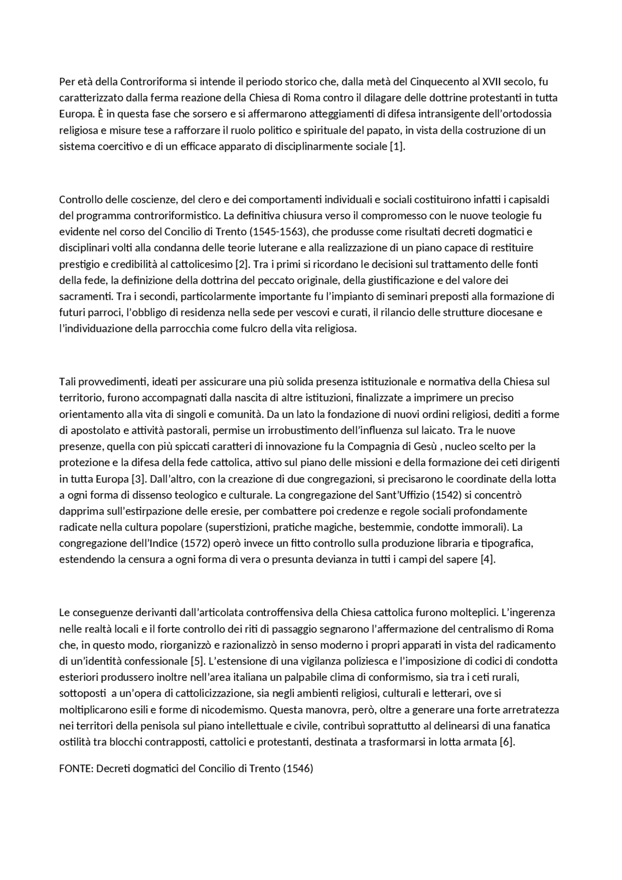 Riassunto Periodo Storico Della Controriforma Docsity
