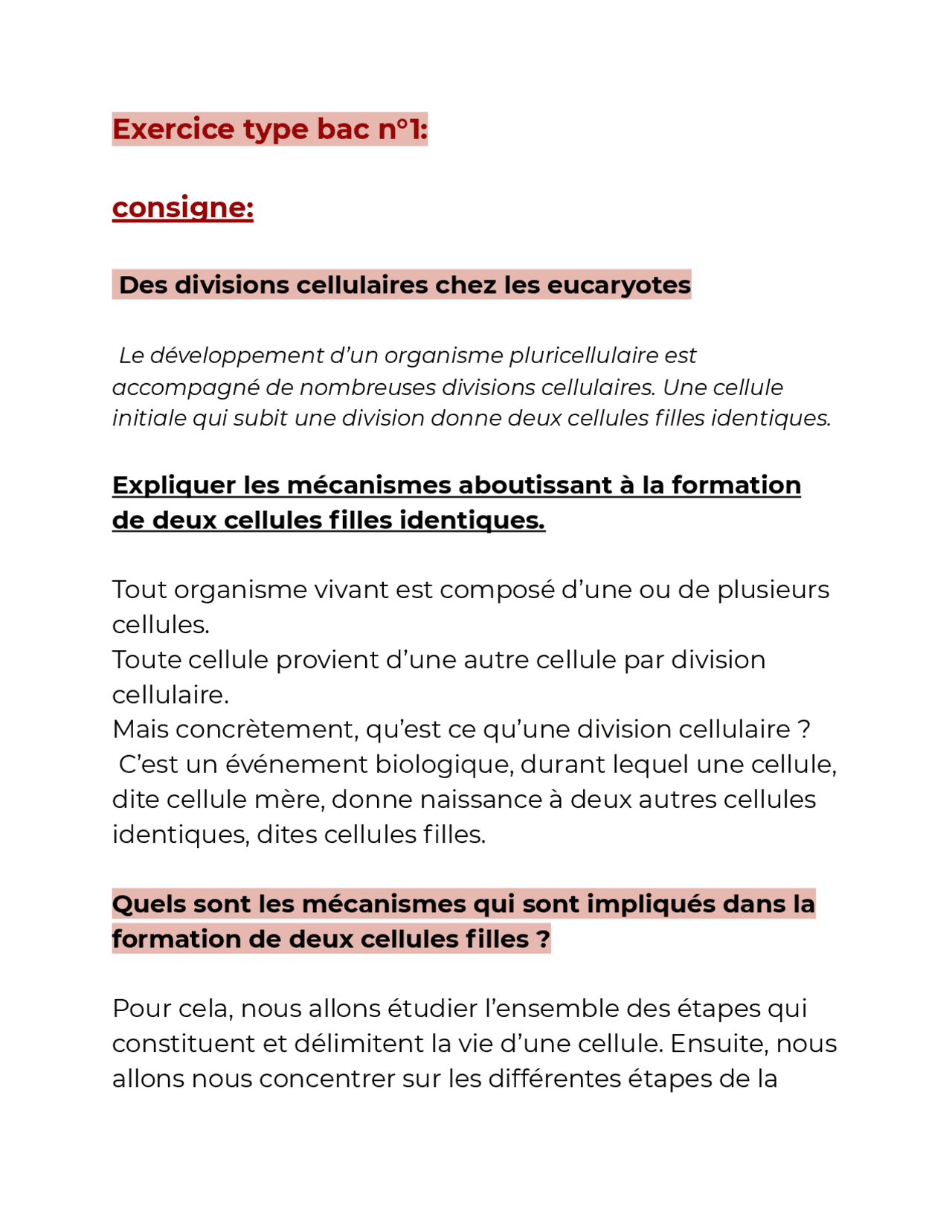 Spe SVT exercice type bac - Docsity