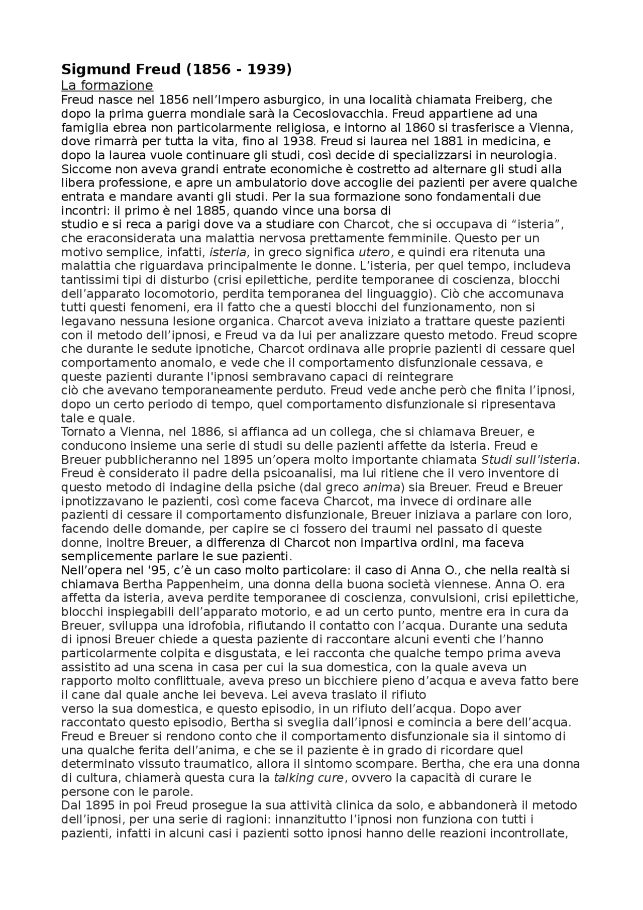 Sigmund Freud Opere E Formazione Appunti Di Filosofia Docsity