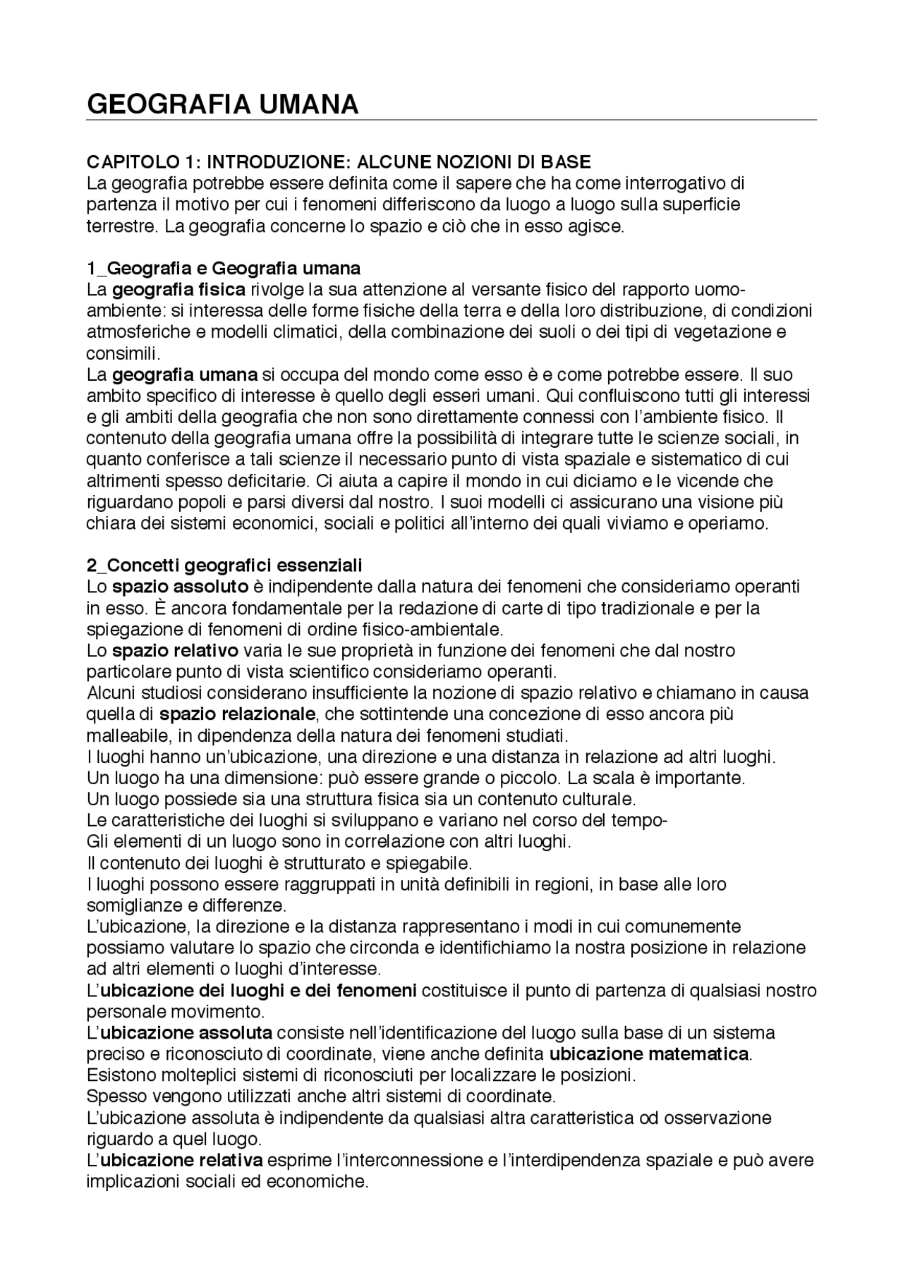 Riassunto Del Manuale La Geografia Umana Schemi E Mappe Concettuali