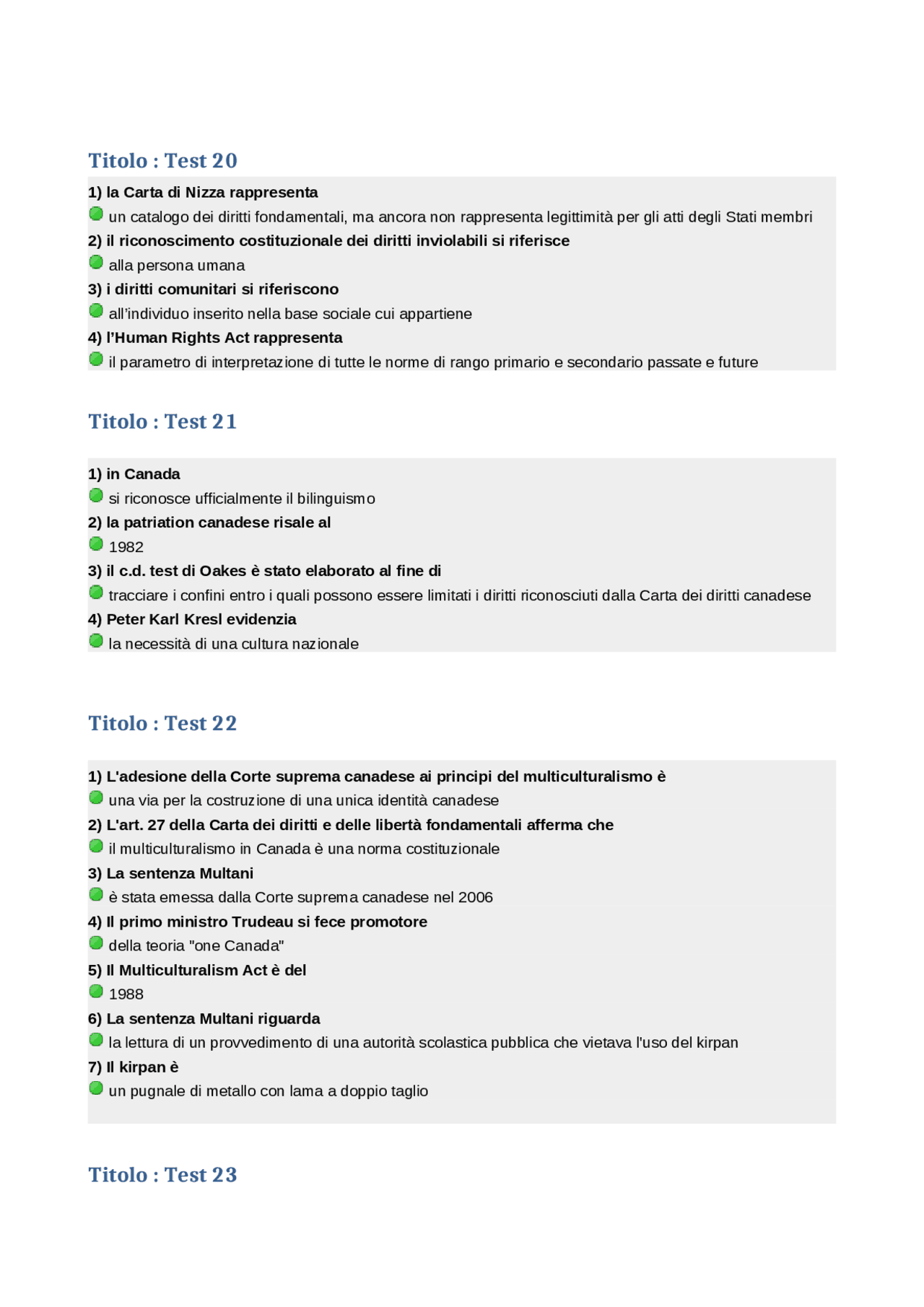 Test Piattaforma Costituzionale Comparato Docsity