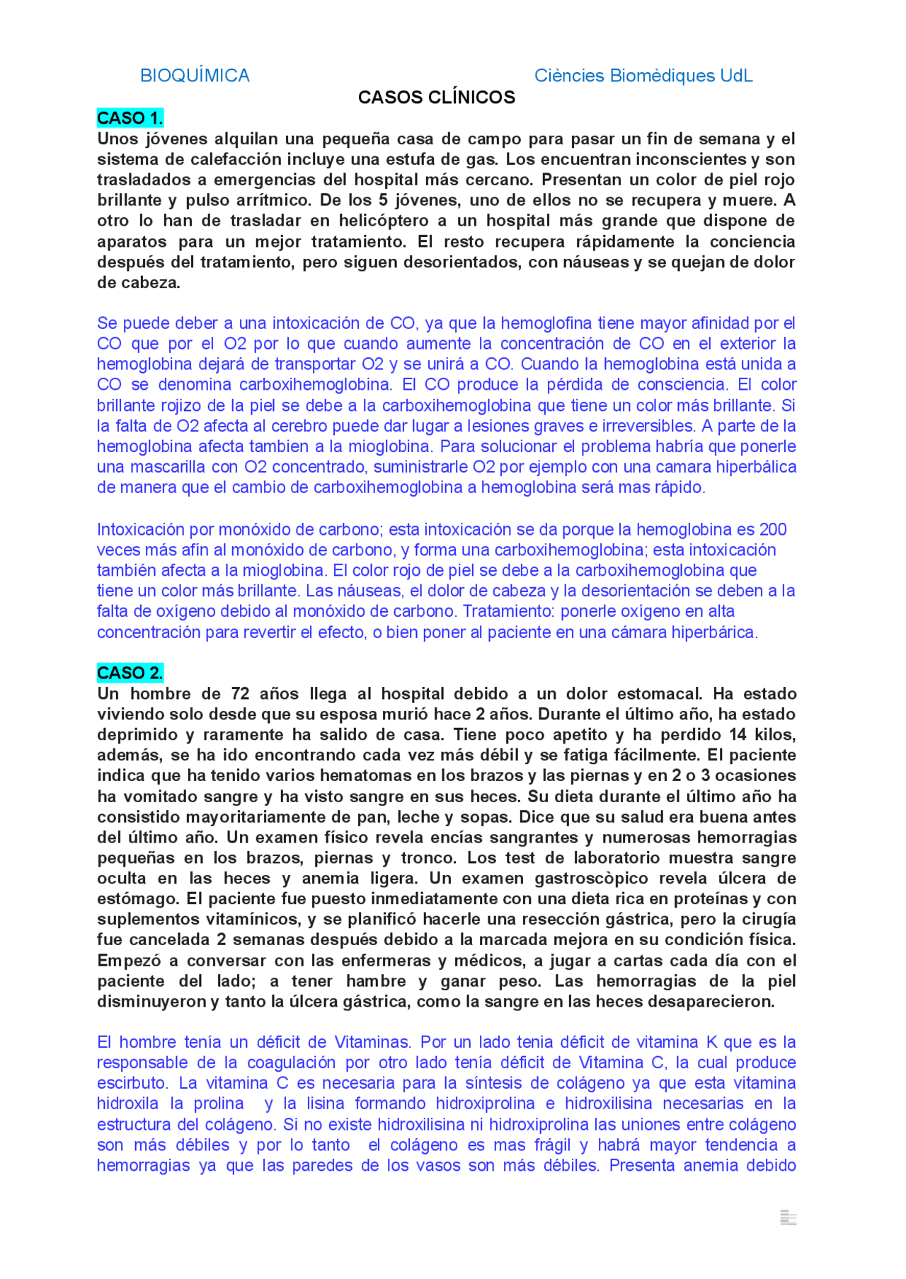 Casos ClÍnicos BioquÍmica Hechos Docsity
