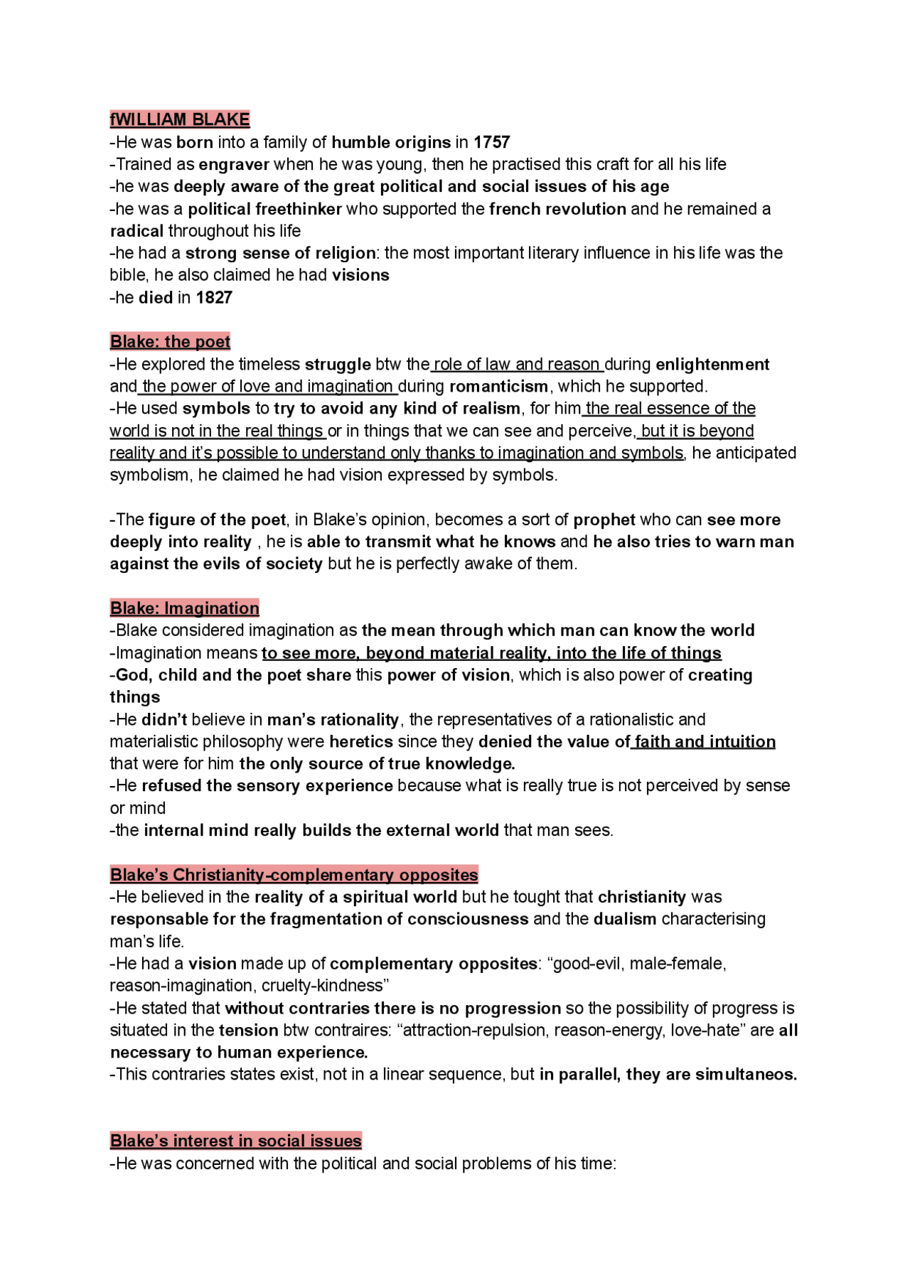 WILLIAM BLAKE- LONDON - Docsity