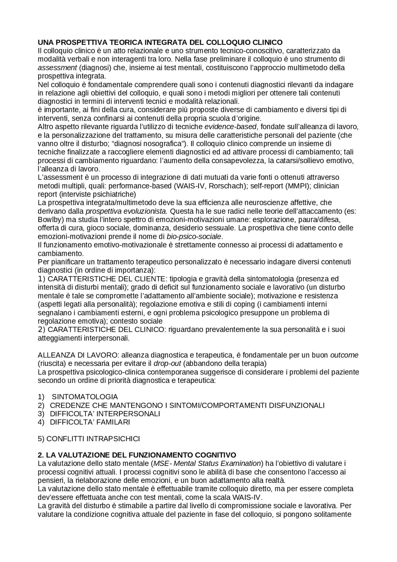 Teorie E Tecniche Del Colloquio Clinico Docsity