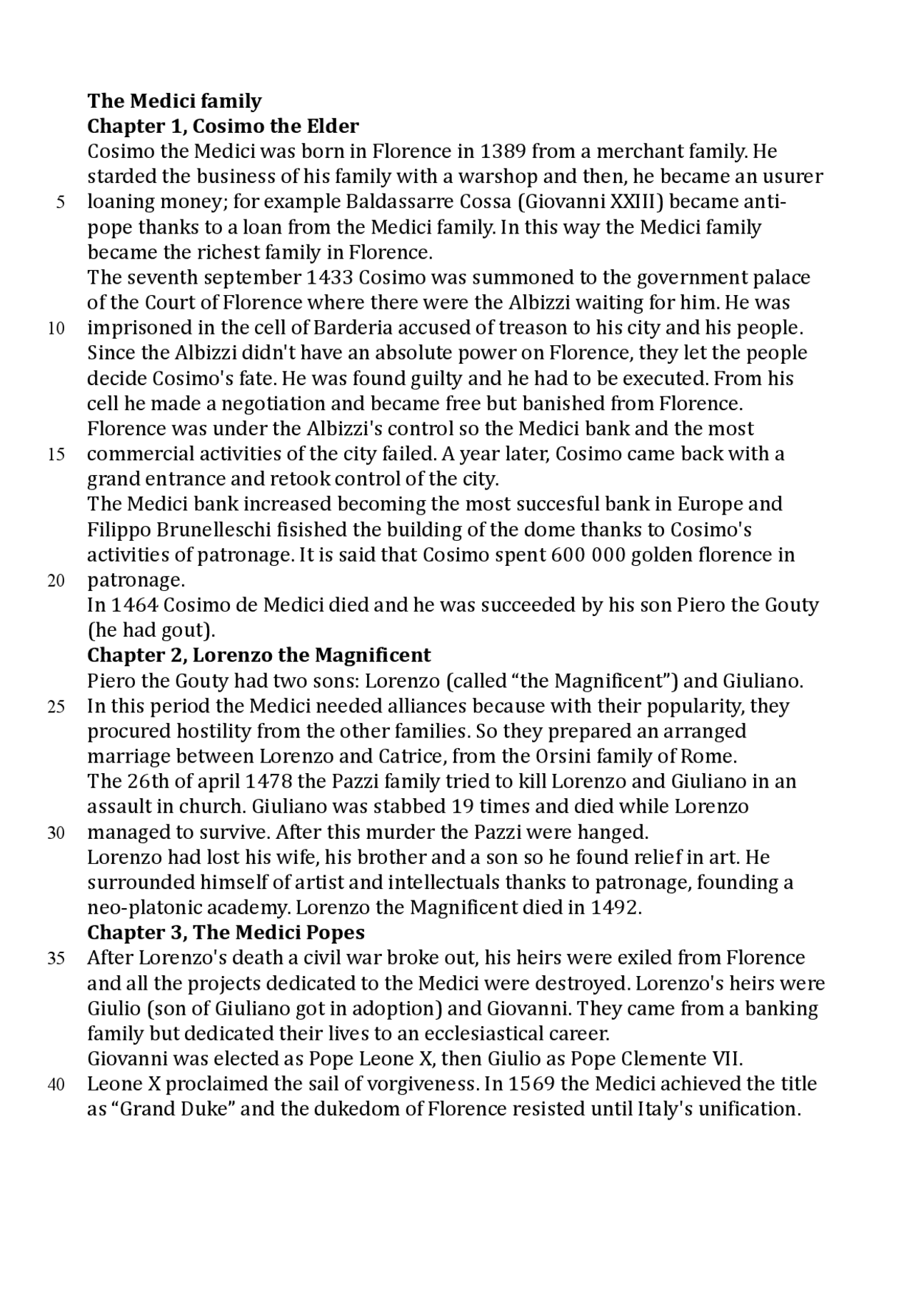 The Medici family - la famiglia Medici - Docsity