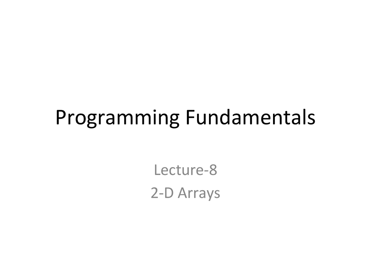 Lecture Number One 2d Array Docsity