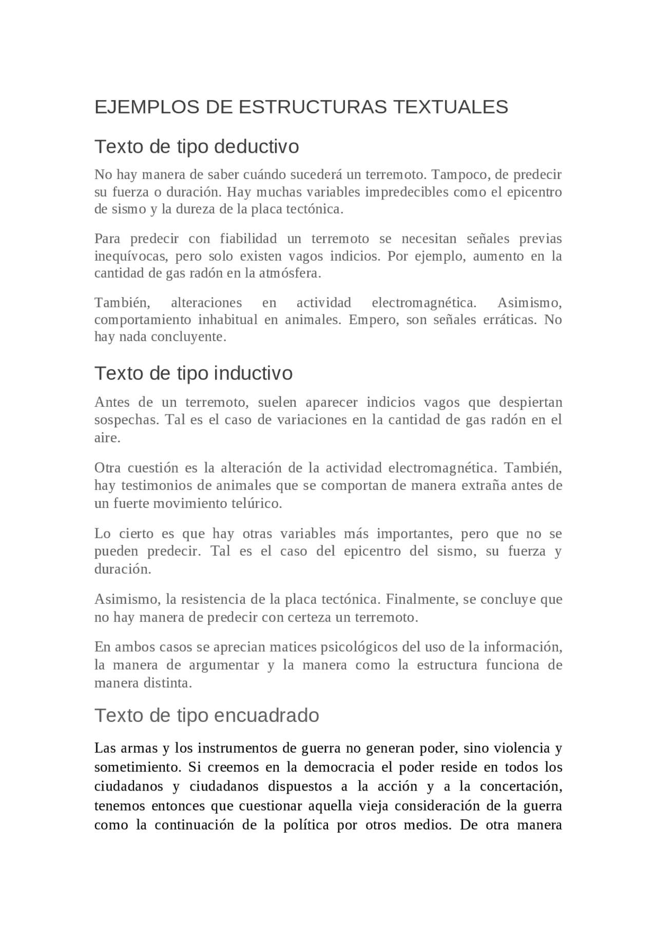 EJEMPLOS DE ESTRUCTURAS TEXTUALES - Docsity