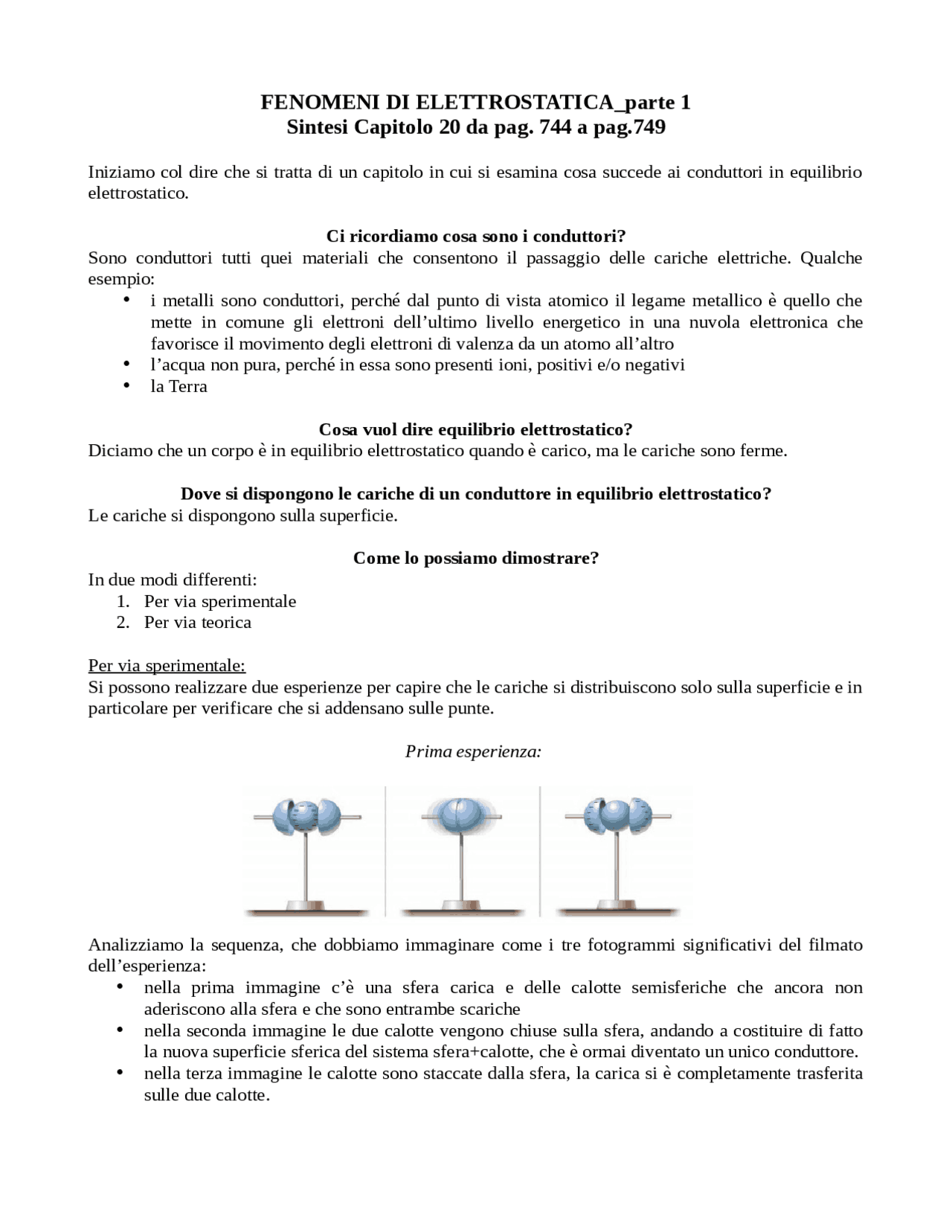 Fenomeni di elettrostatica - Docsity