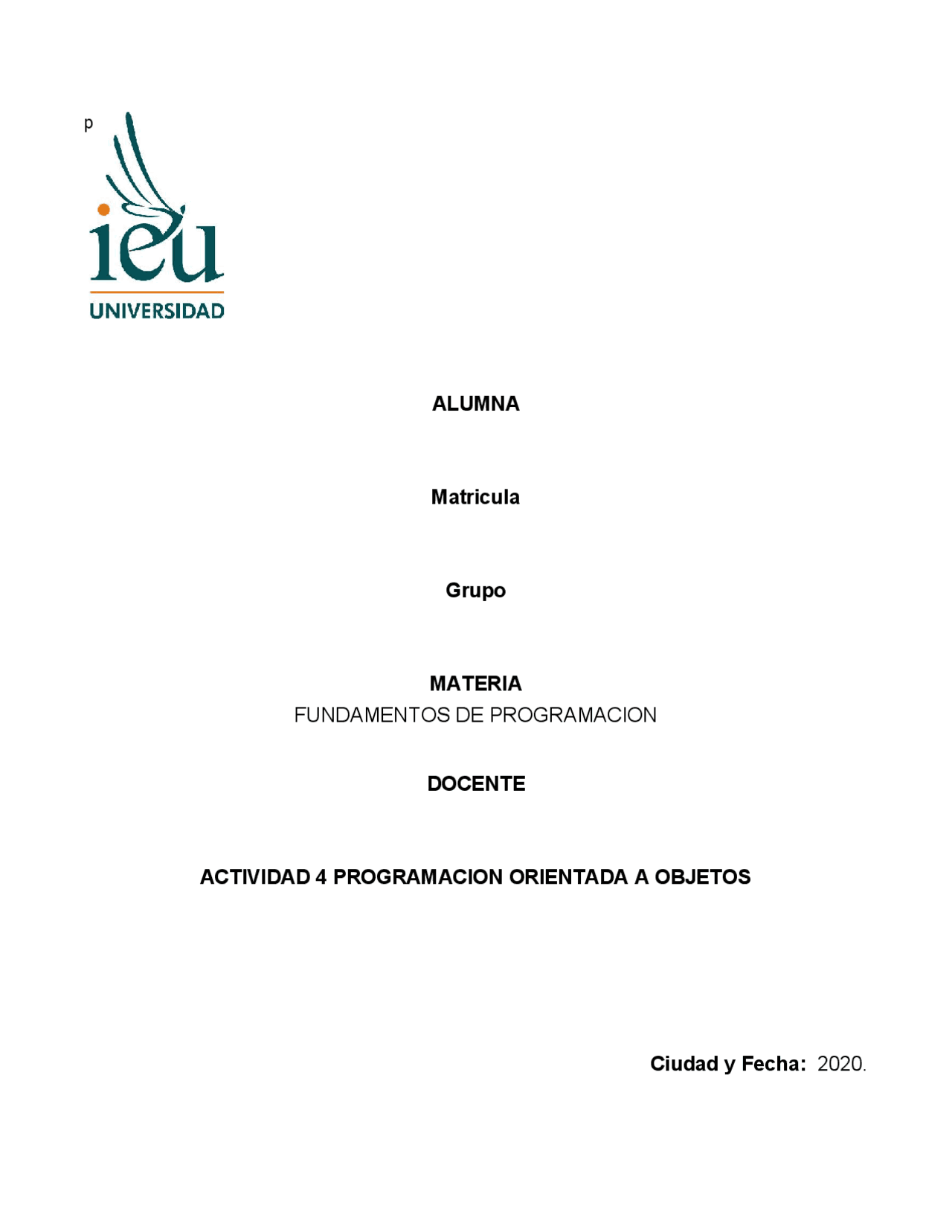 Actividad 4 Programación Orientada A Objetos Docsity
