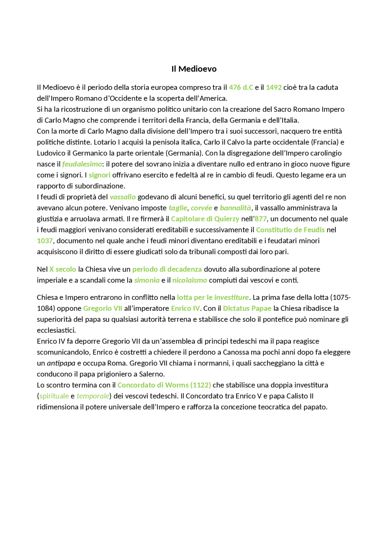 Medioevo Alto E Basso Medioevo Docsity