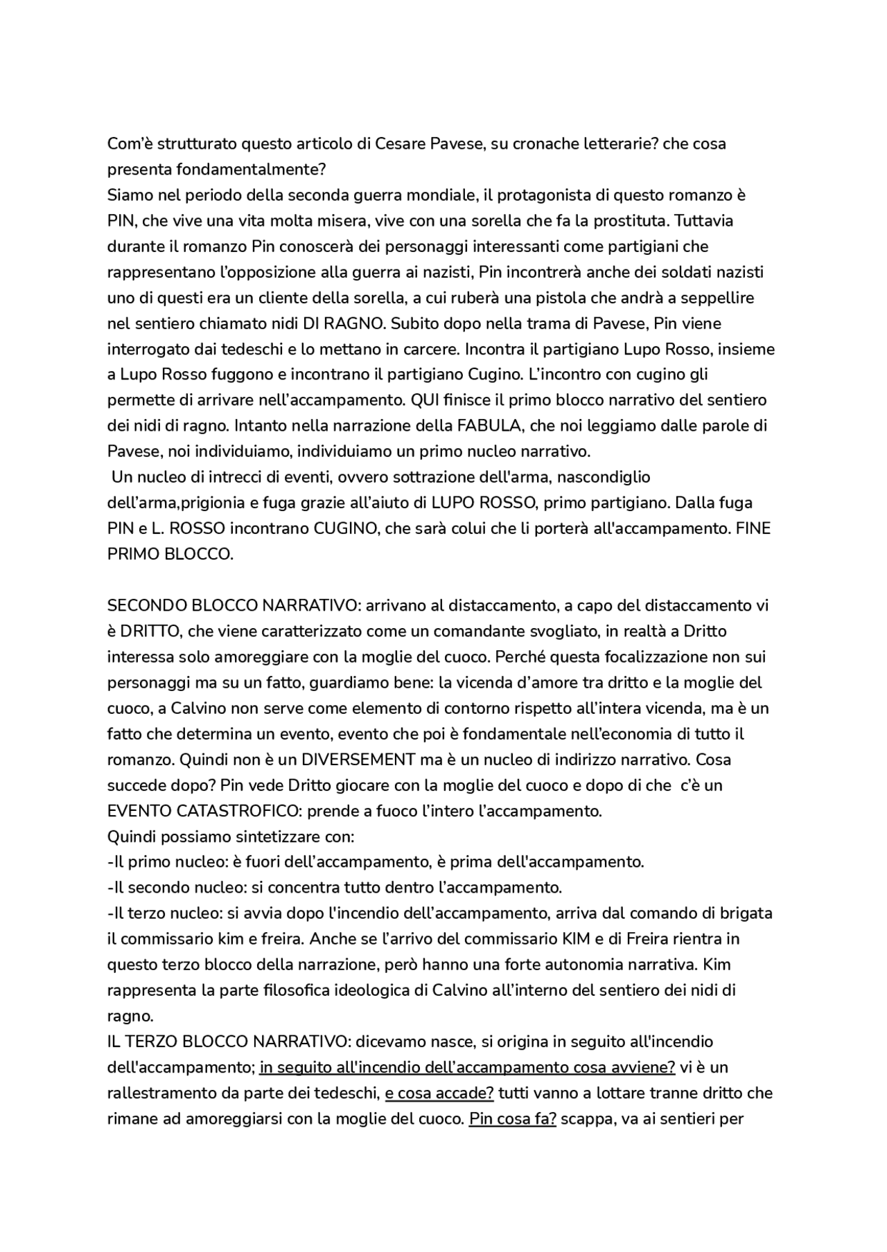Sbobina Del Sentiero Dei Nidi Di Ragno Docsity
