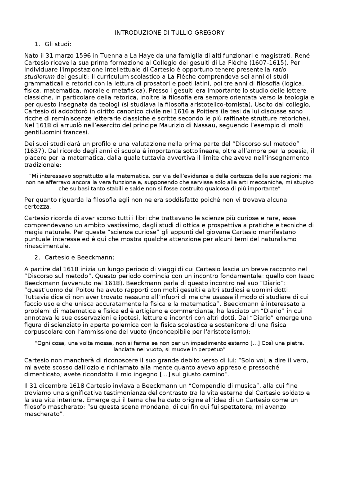 Discorso Sul Metodo Docsity
