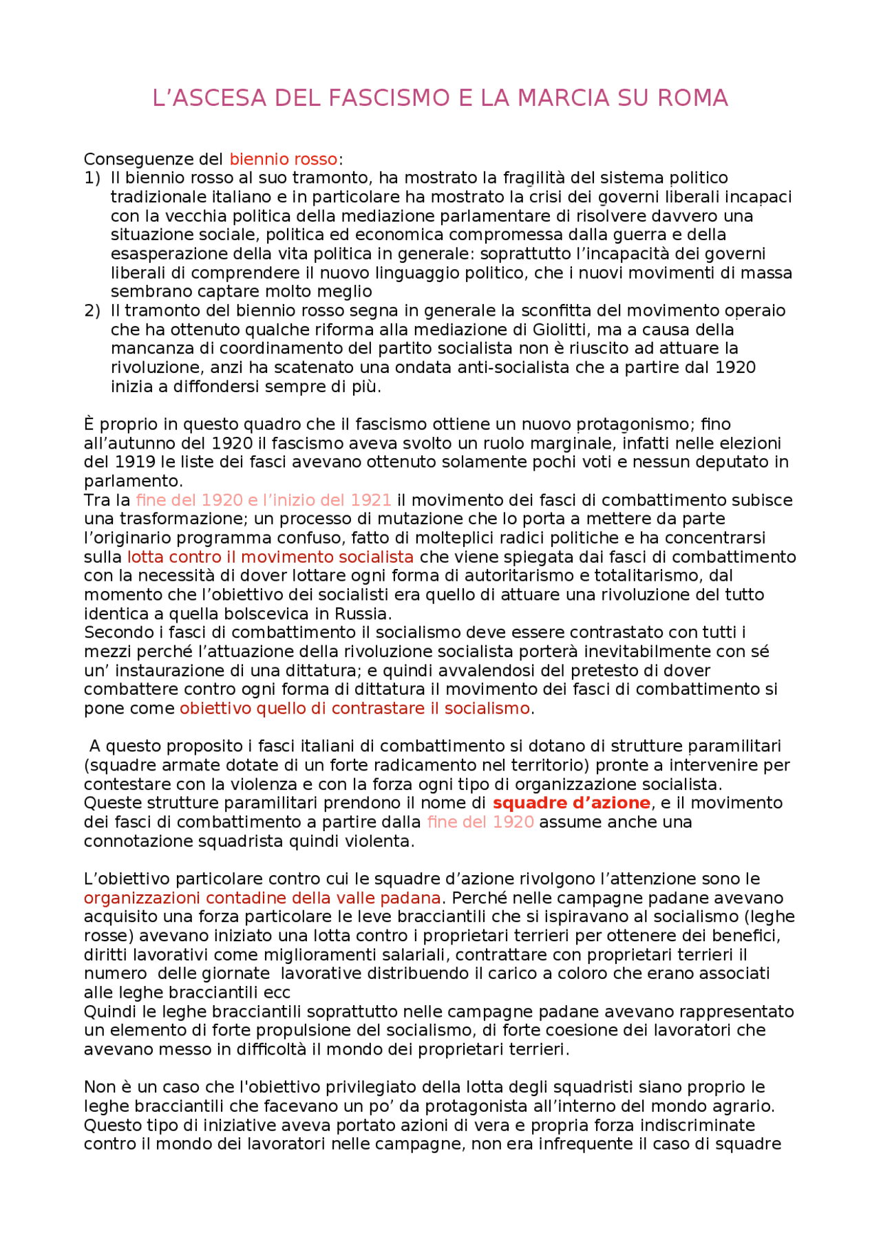 Ascesa Del Fascismo Mussolini Docsity