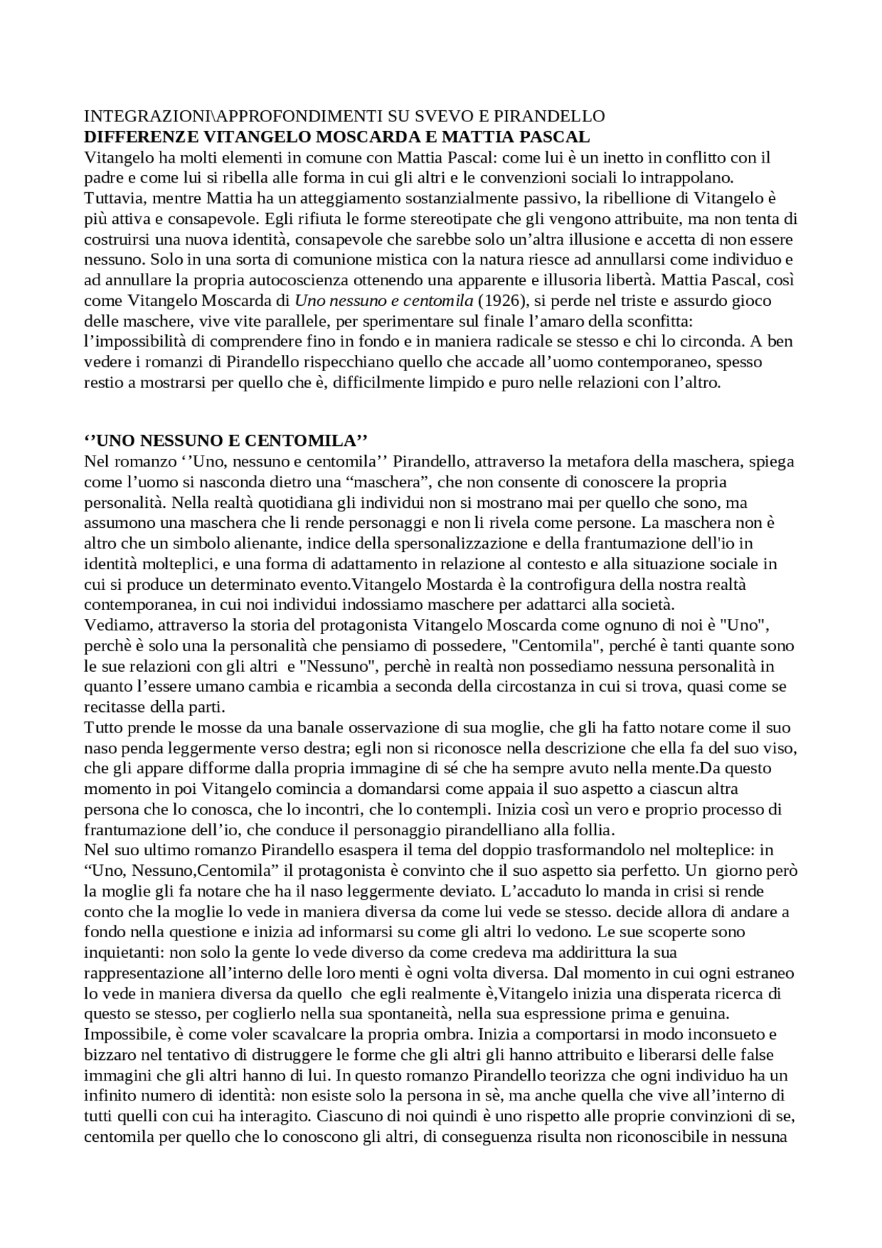 Appunti Pirandello E Svevo Docsity