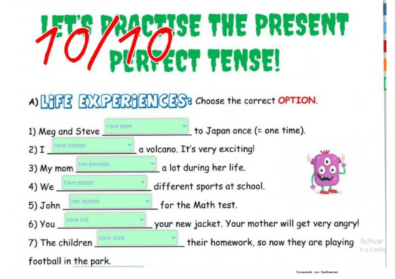 LET´S PRACTISE THE PRESENT PERFECT TENSE | Ejercicios de Inglés - Docsity