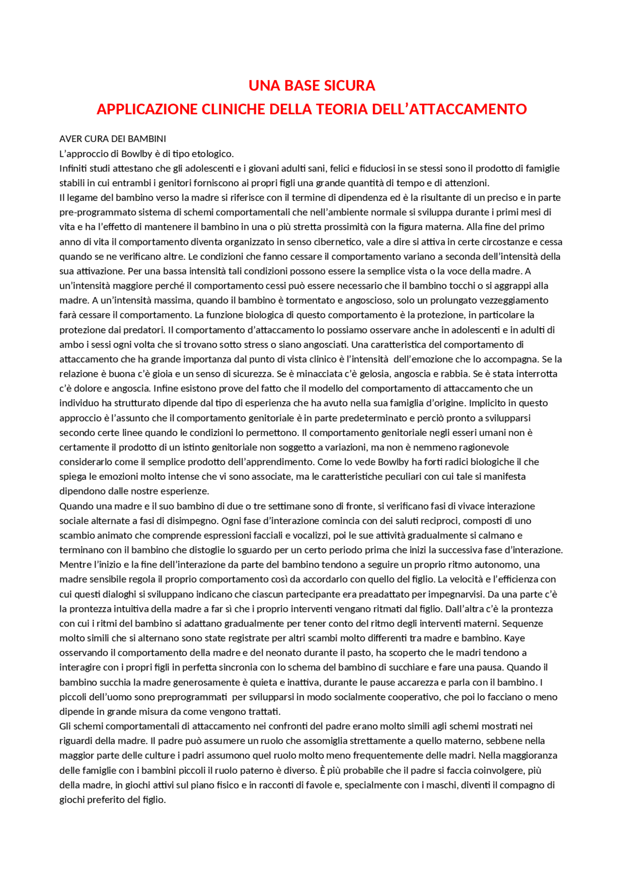 Riassunto Libro Una Base Sicura Docsity