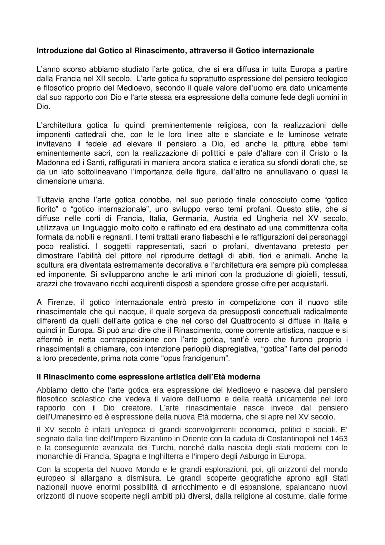 Dal Gotico Al Rinascimento Docsity