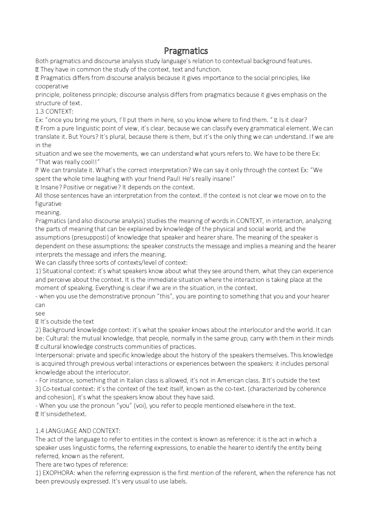Riassunto Pragmatics Inglese I 4 Docsity