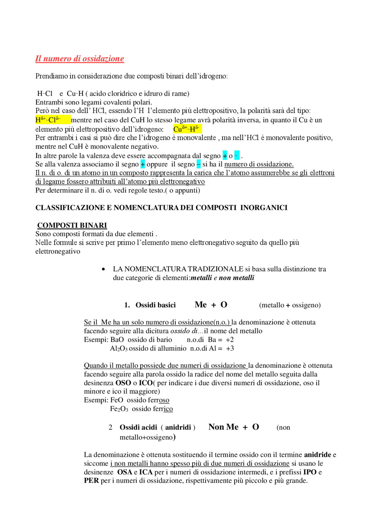 Classificazione E Nomenclatura Dei Composti Inorganici Docsity
