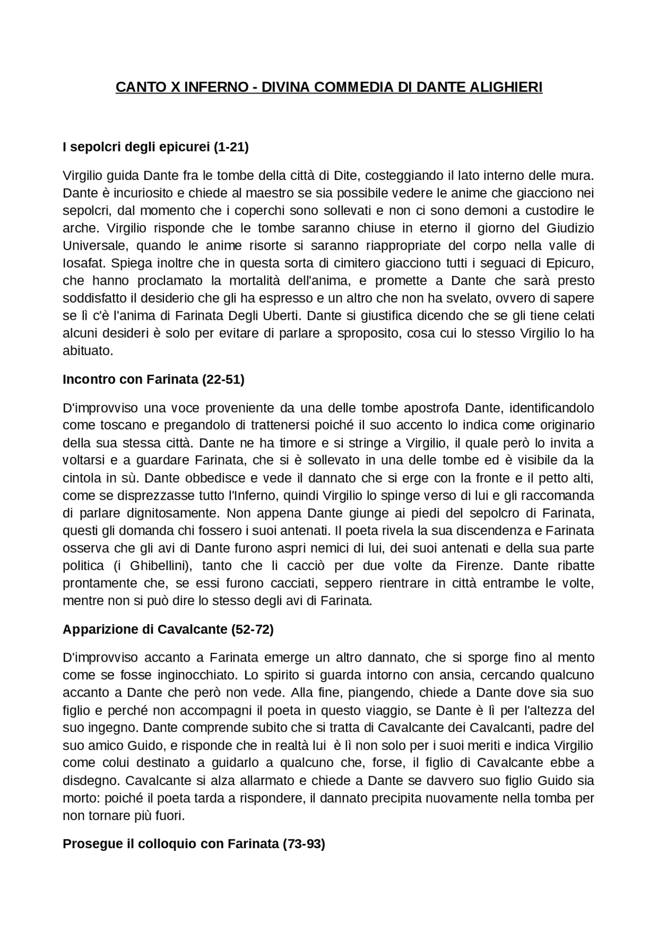 Canto X Inferno Divina Commedia D. Alighieri - Docsity