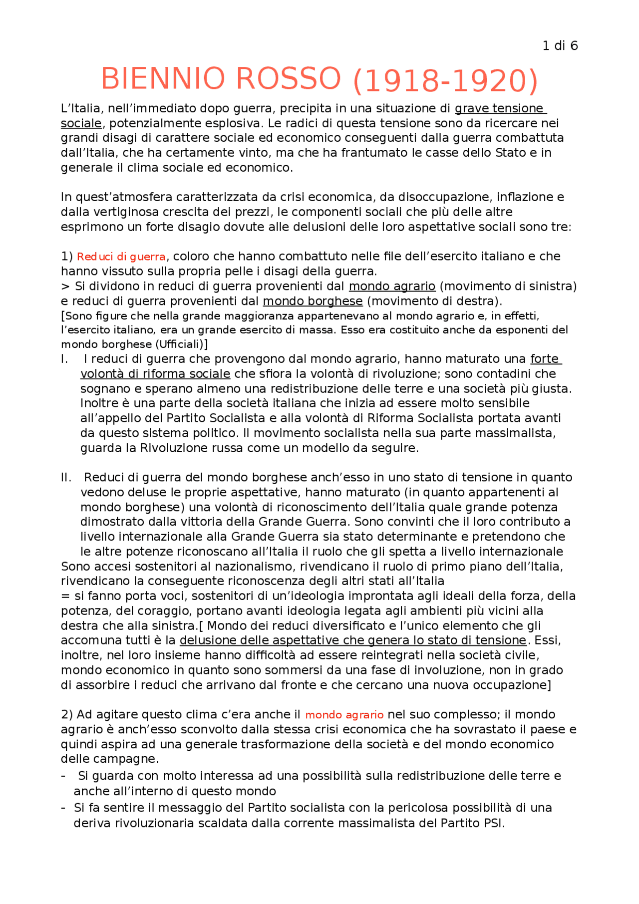 ANNI DEL BIENNIO ROSSO IN ITALIA - Docsity