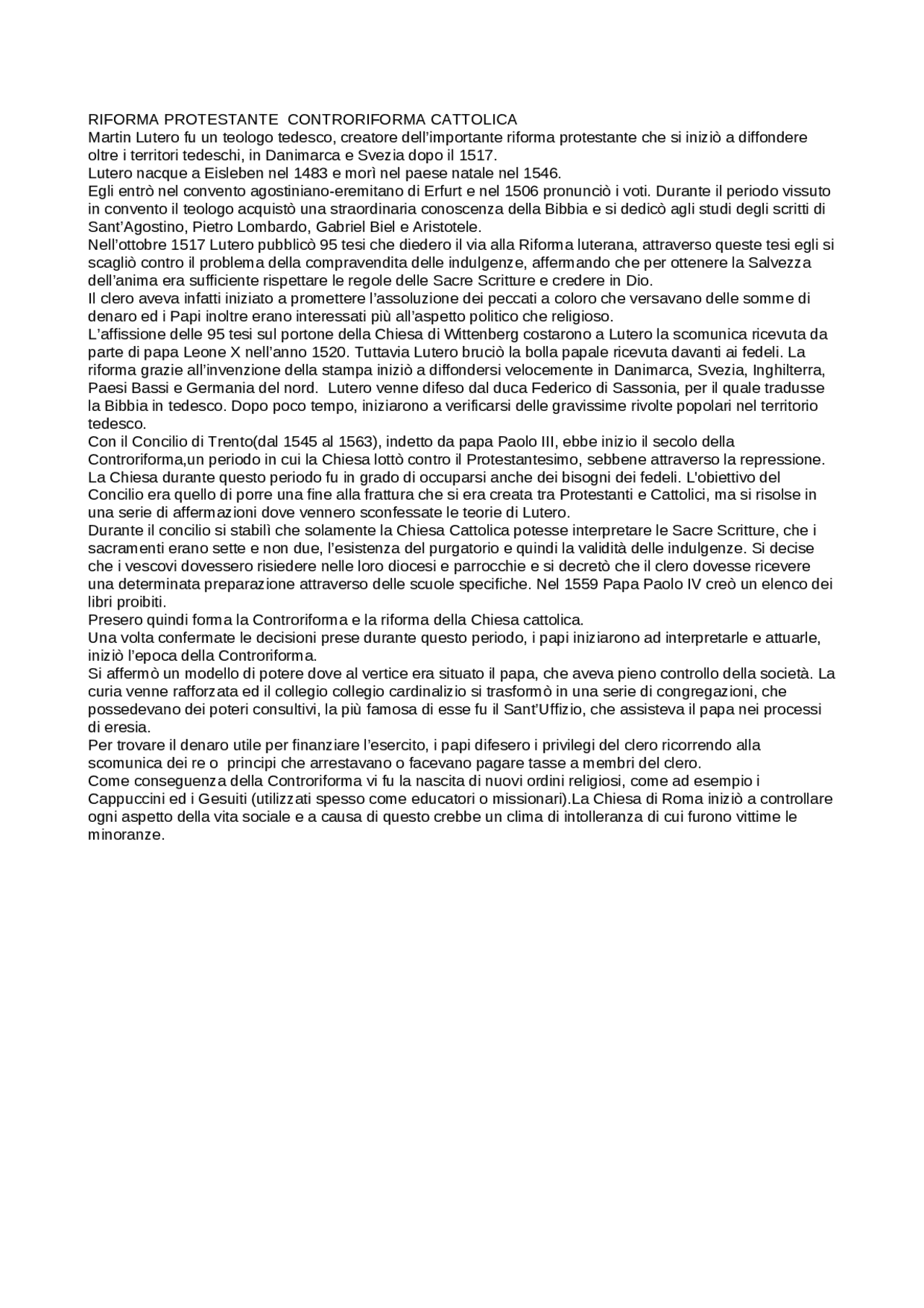 Riforma Protestante Riassunto Docsity