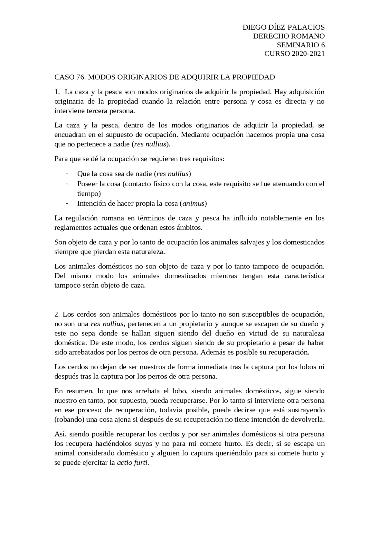 Caso Practico De Derecho Romano Docsity