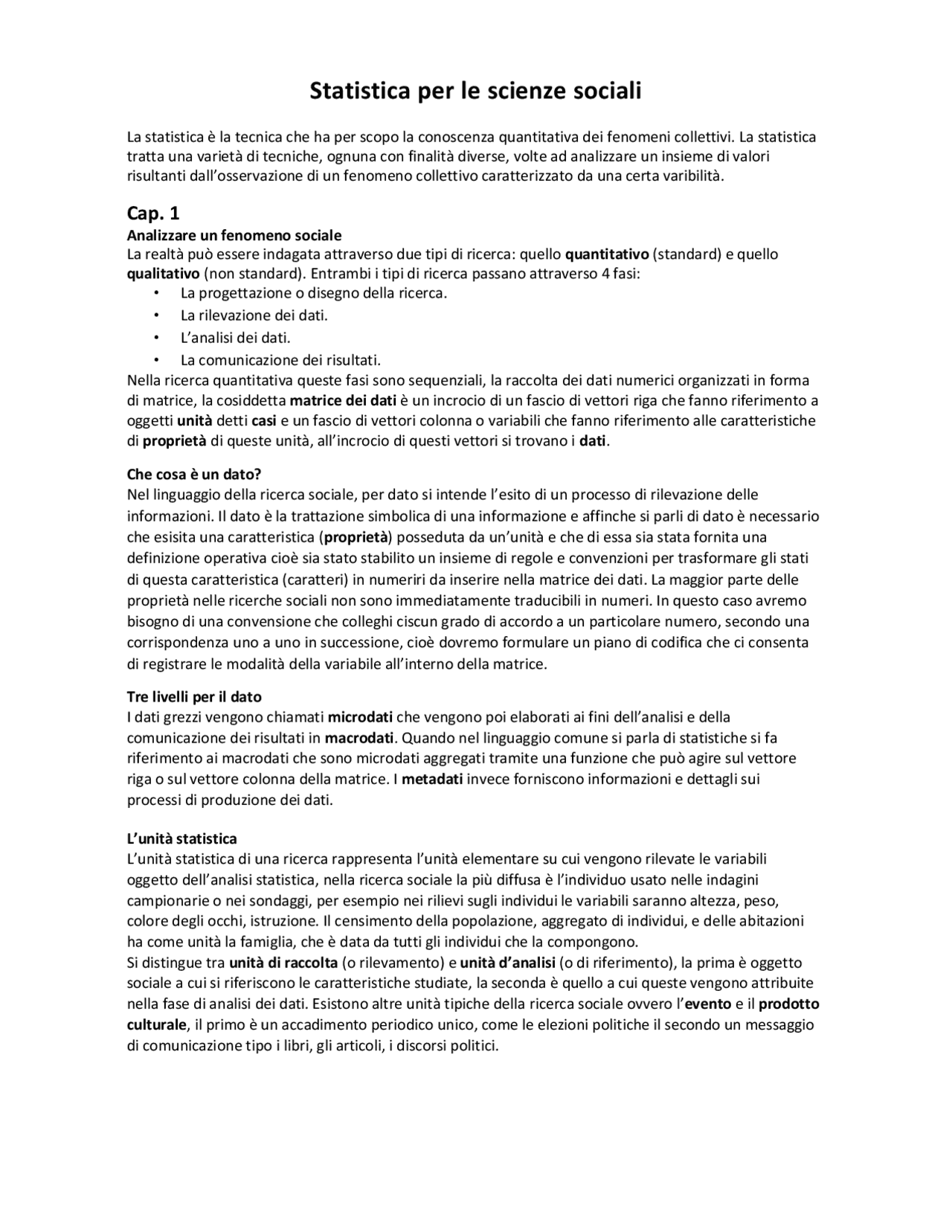 Sintesi Libro Statistica Per Le Scienze Sociali Docsity