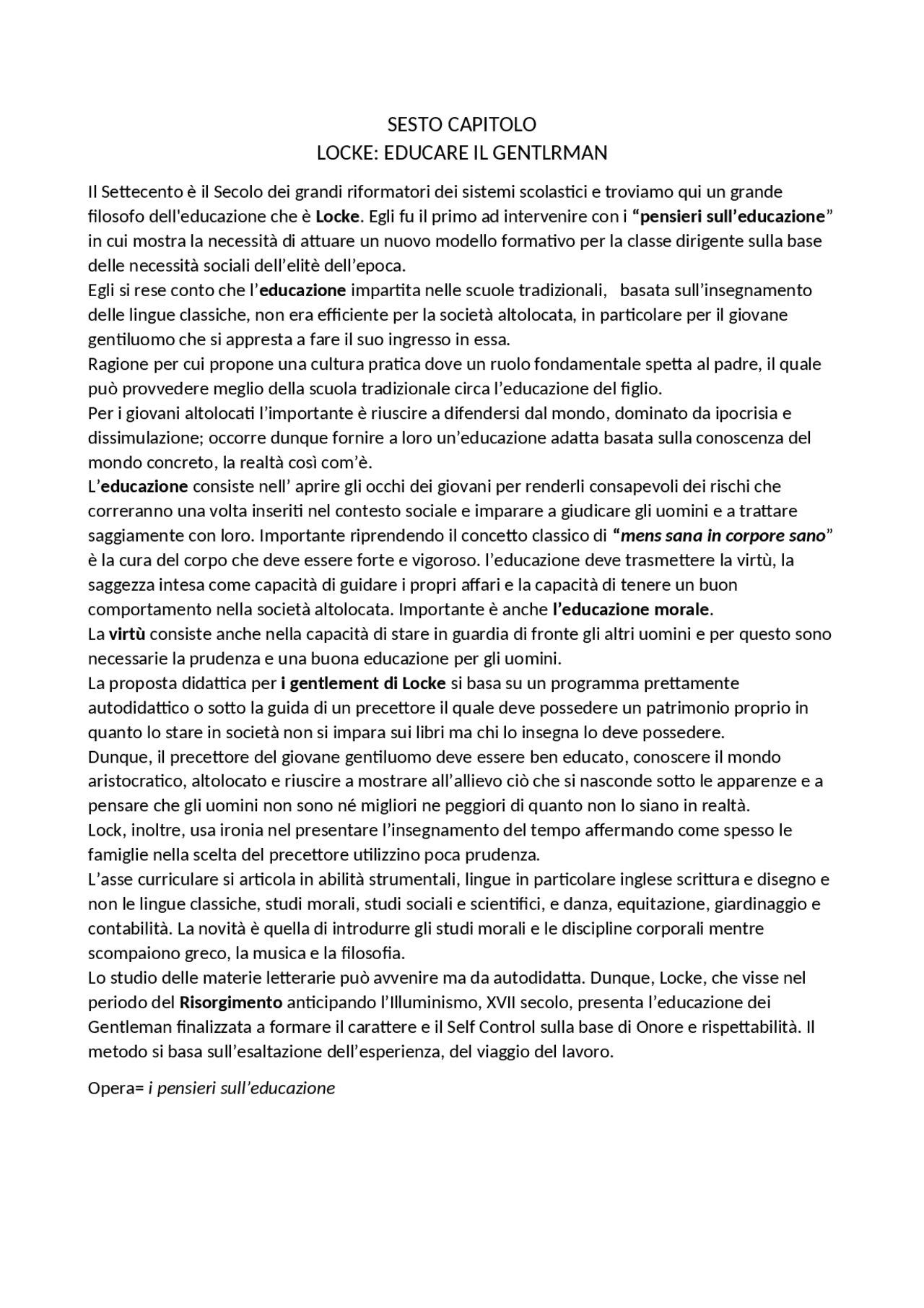 Breve Riassunto Su Locke Docsity