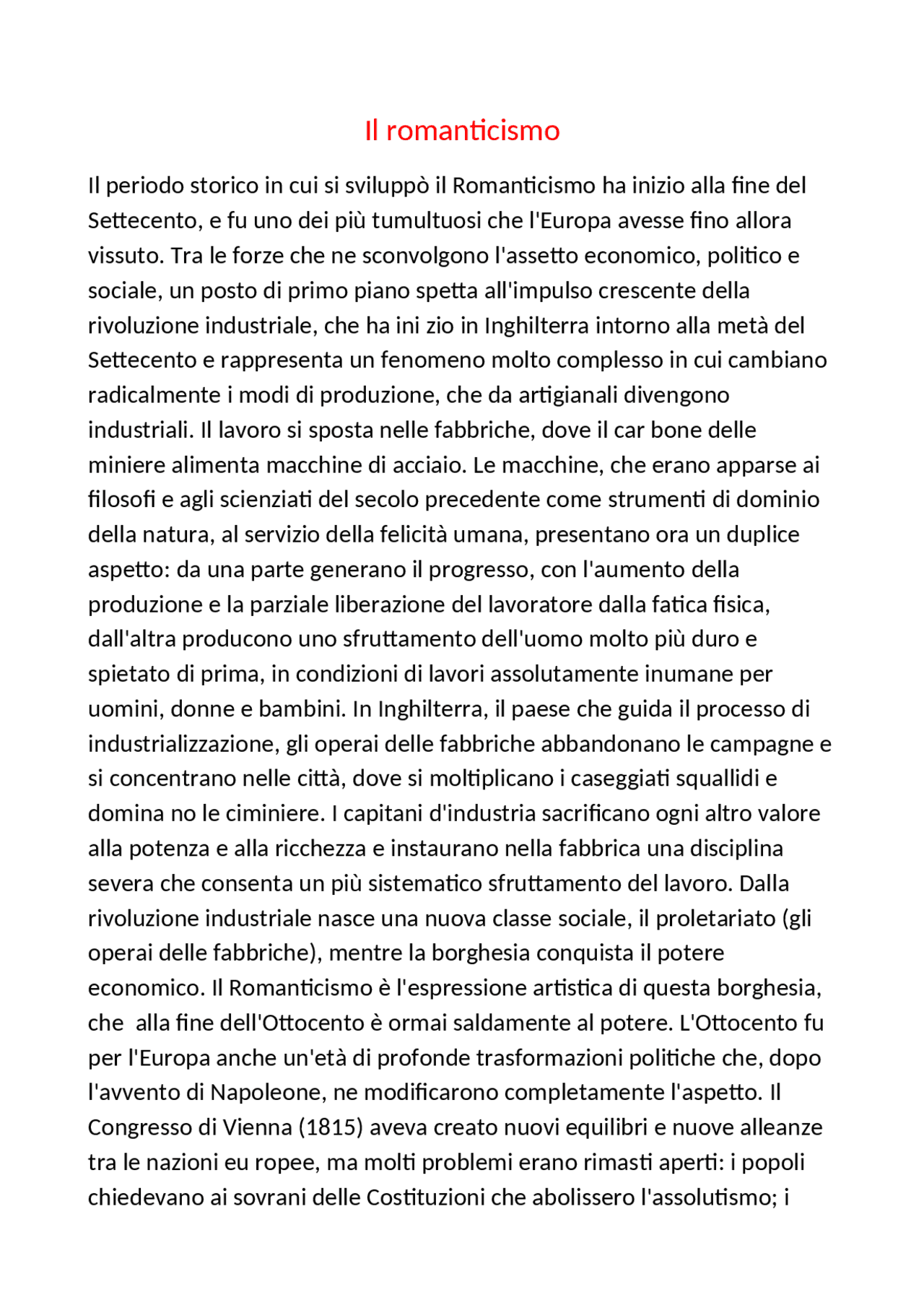 Riassunto Sul Romanticismo Docsity