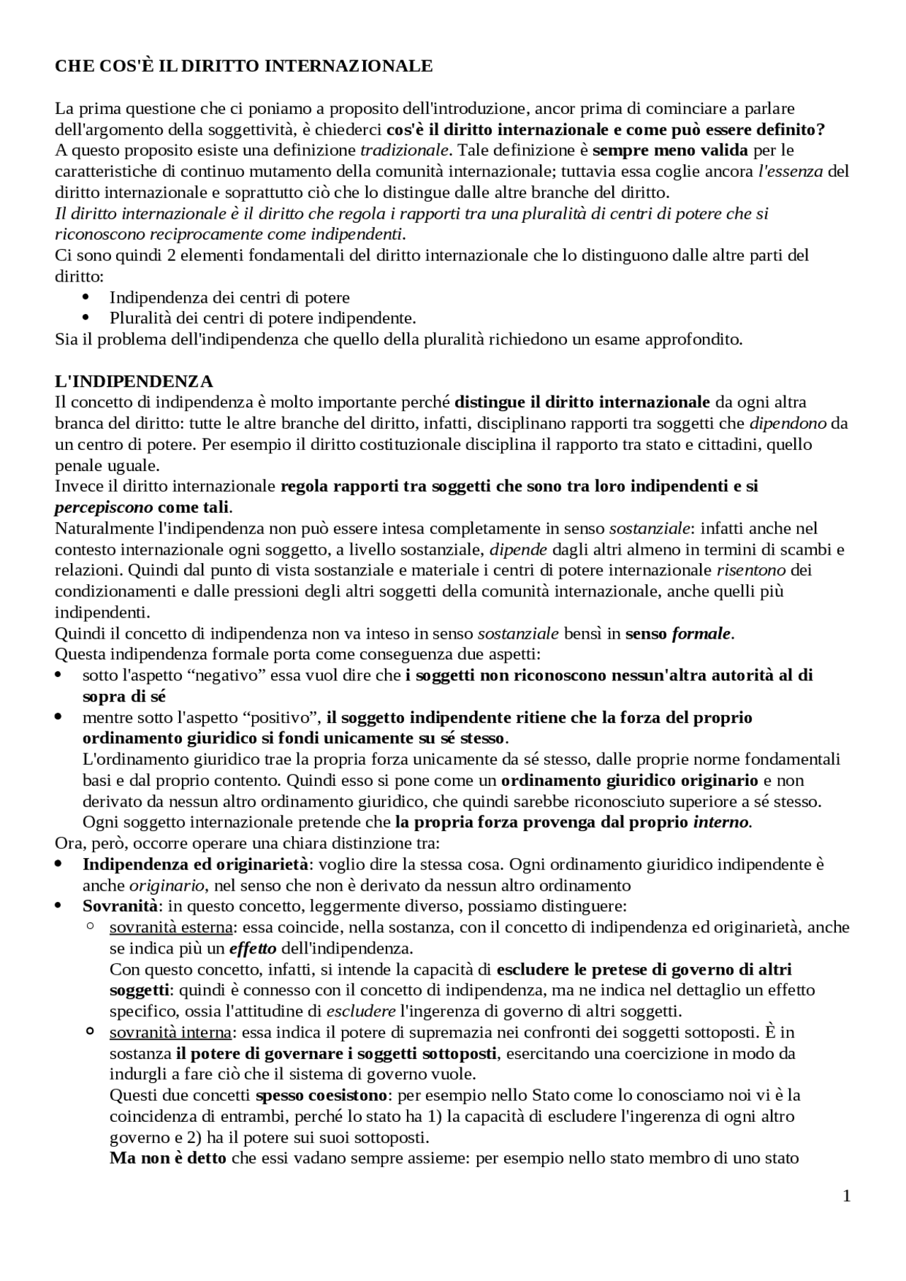 Riassunto Programma Diritto Internazionale Docsity