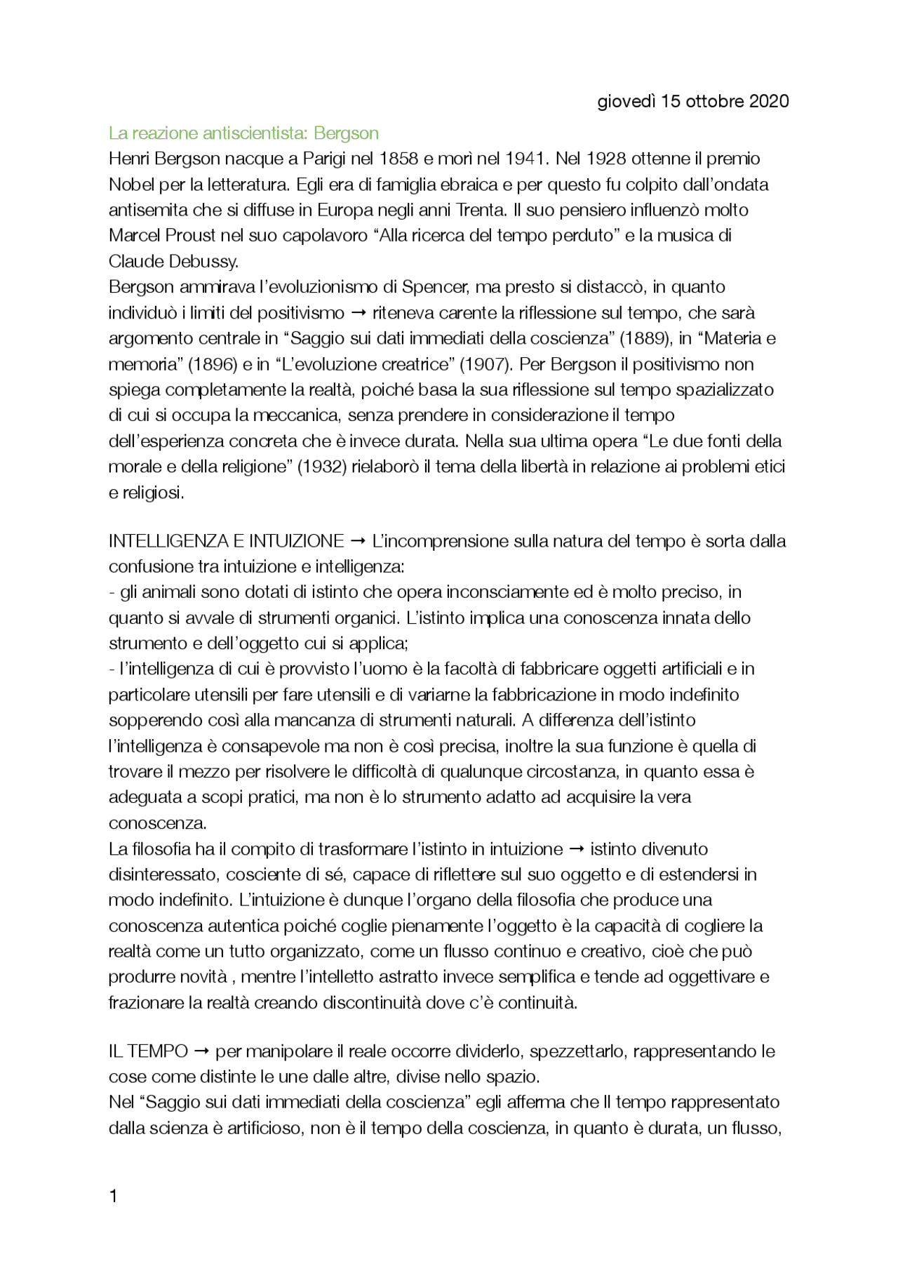 Henri Bergson Filosofia Docsity