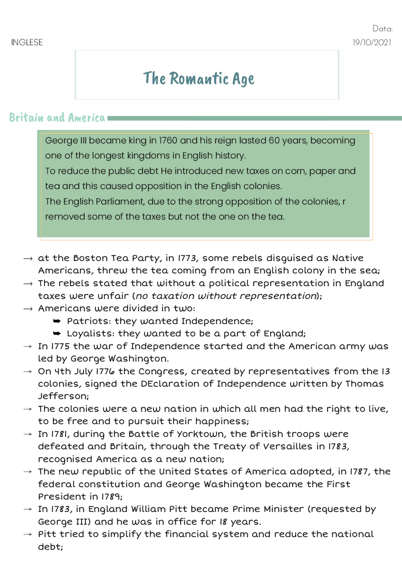Inglese The Romantic Age Docsity