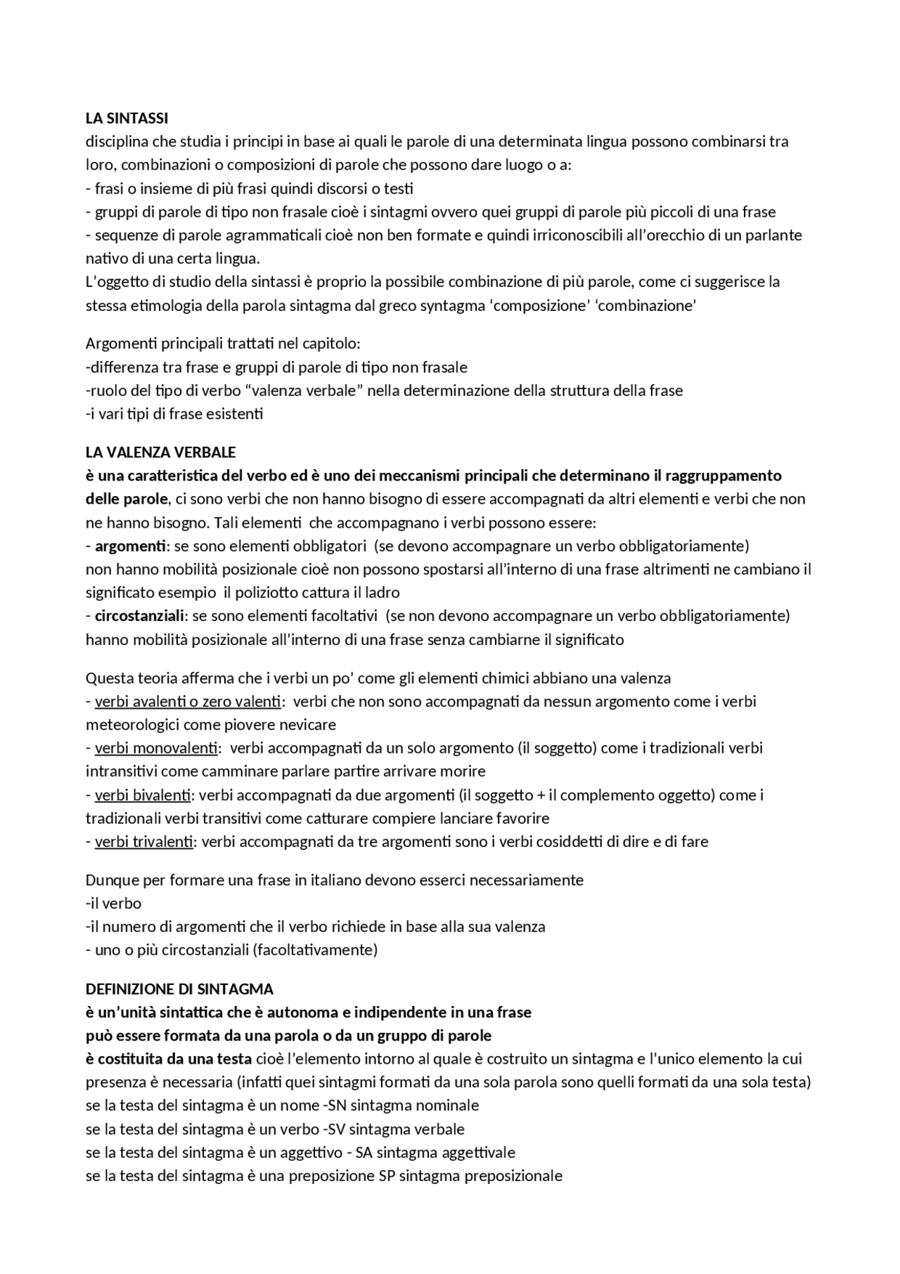 Sintassi Capitolo 7 Docsity