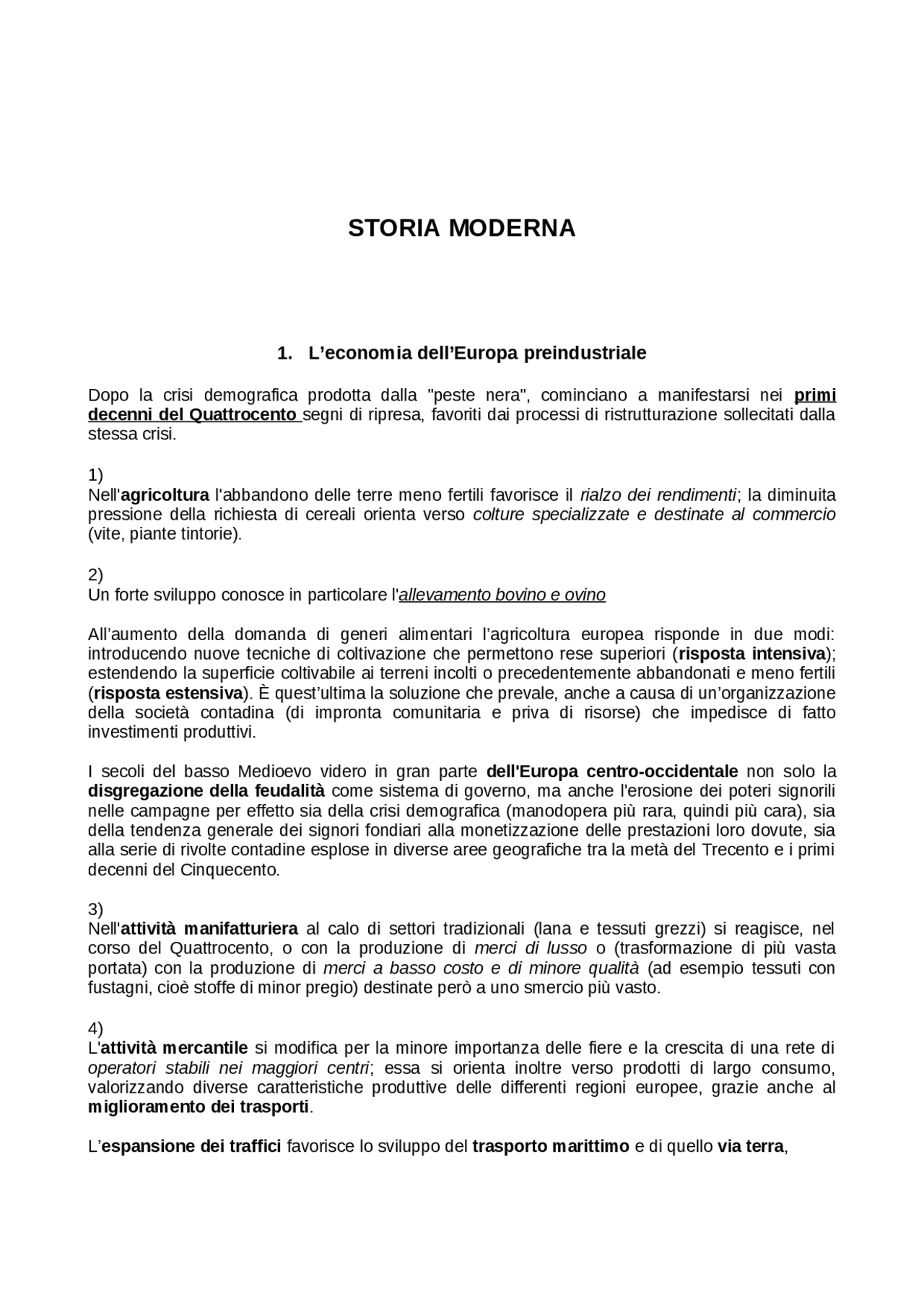 Riassunto Di Storia Moderna Docsity