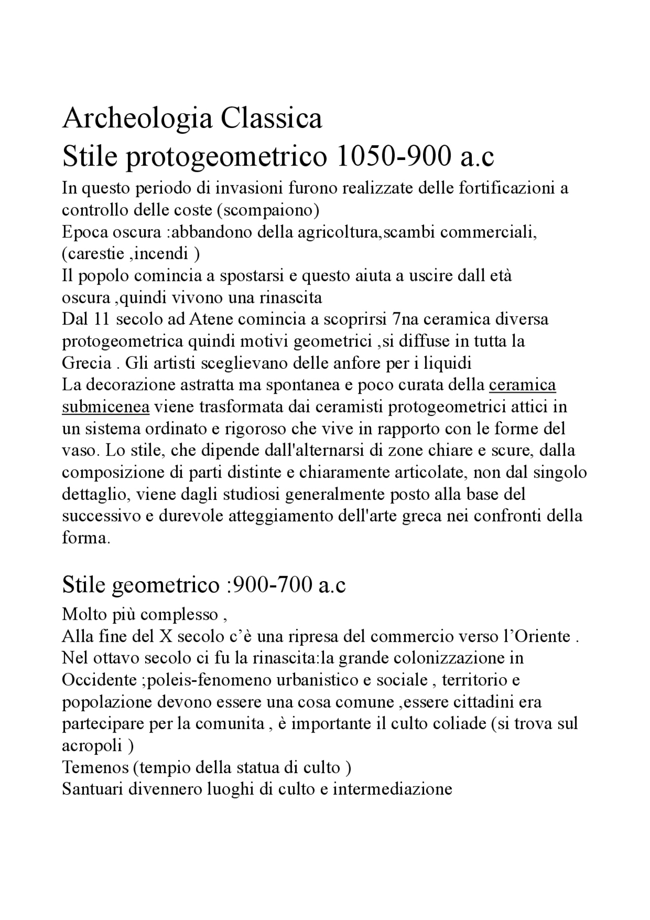 Riassunto Archeologia Classica Docsity