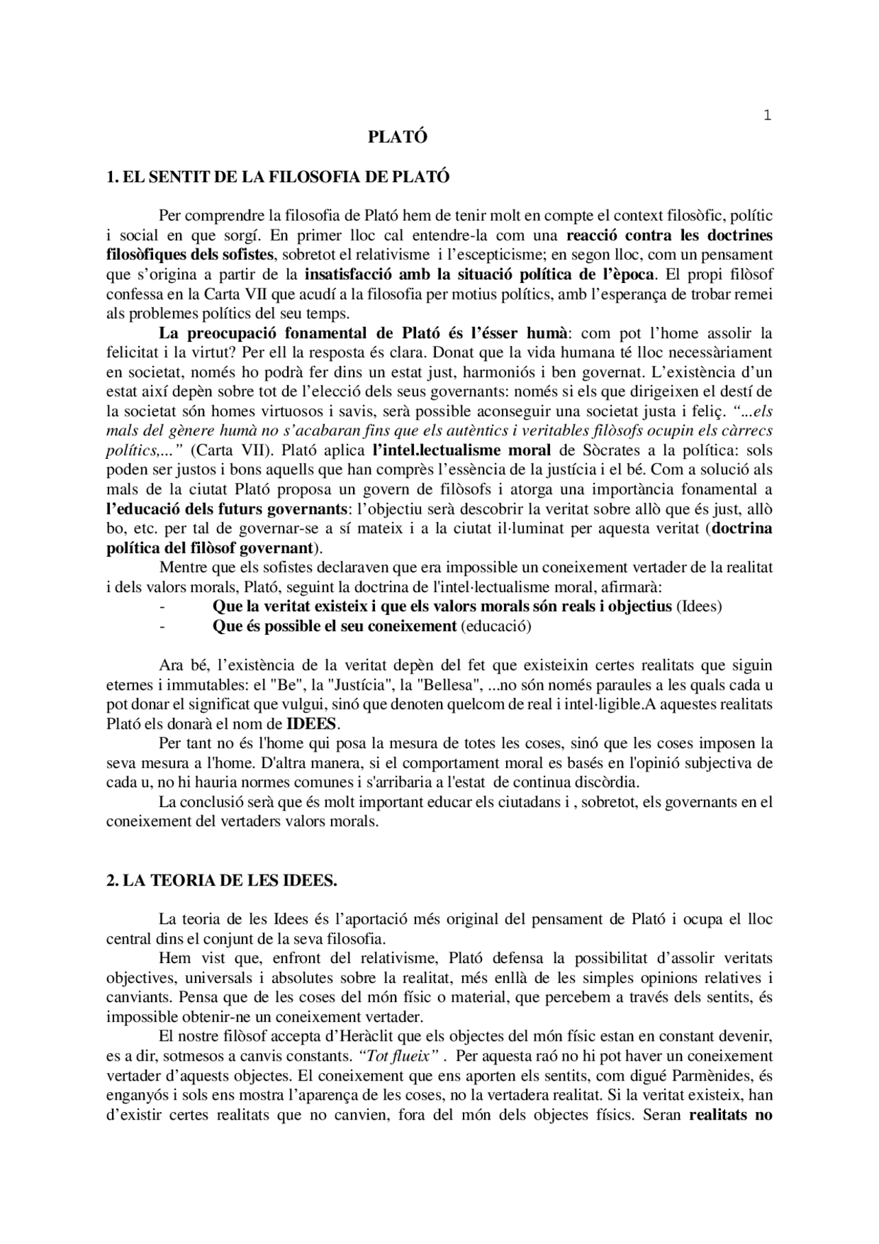 Apunts De Plató Per Alumnes 2n Batxi Docsity