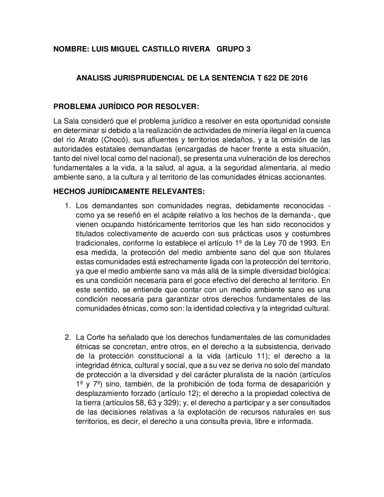 Analisis Jurisprudencial De La Sentencia T 622 De 2016 Docsity
