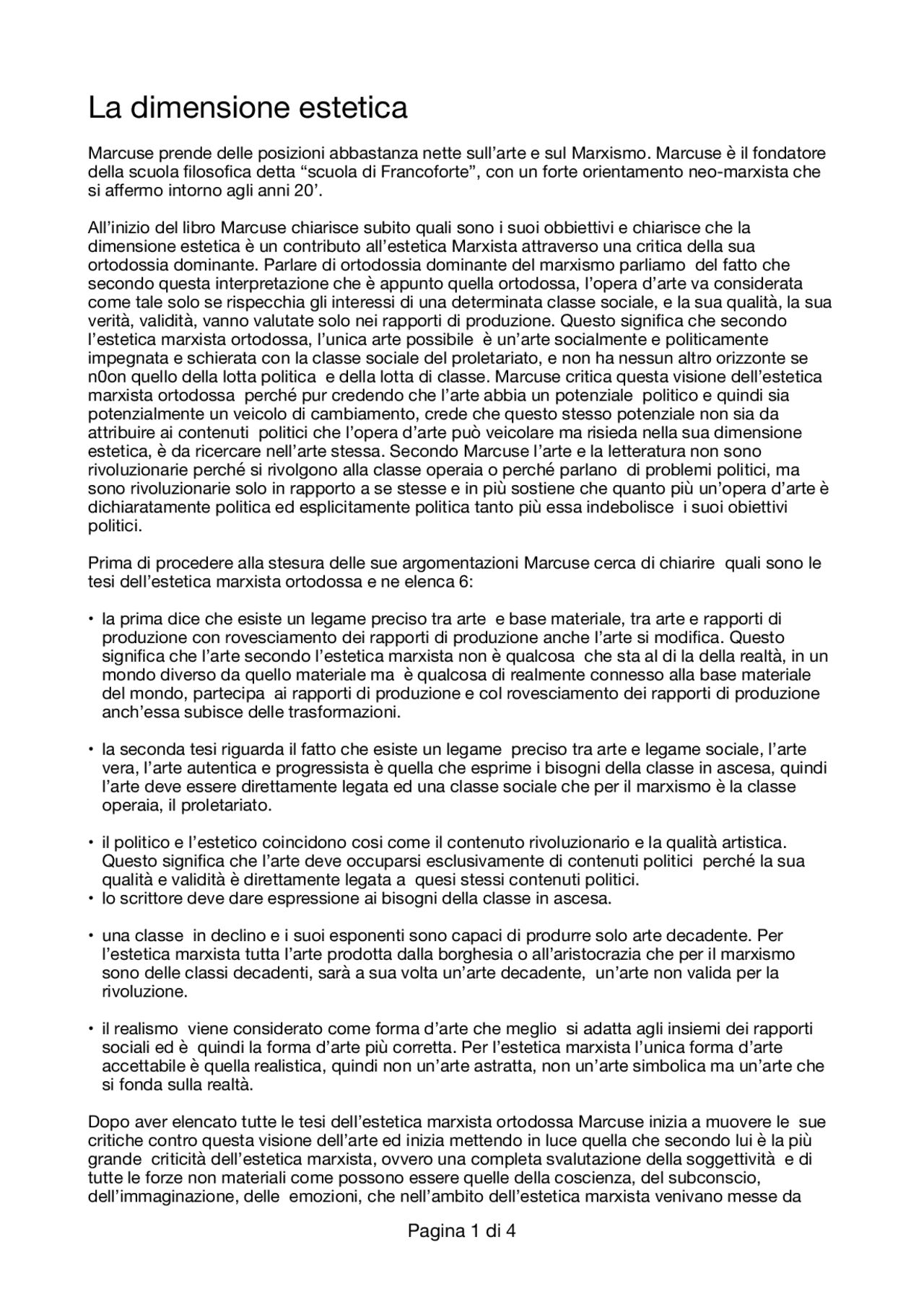 La Dimensione Estetica Marcuse Docsity