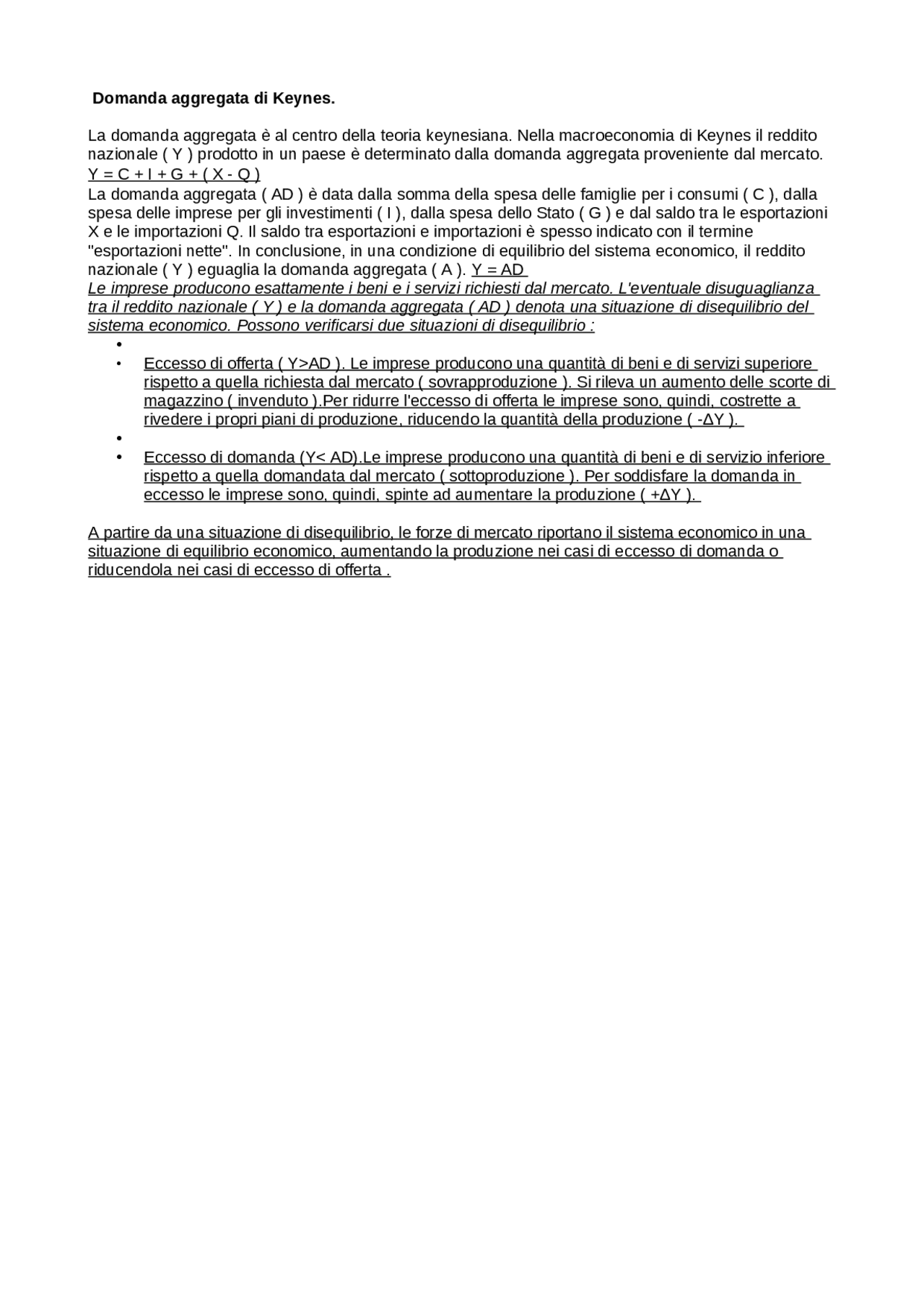 Domanda Aggregata Di Keynes Docsity