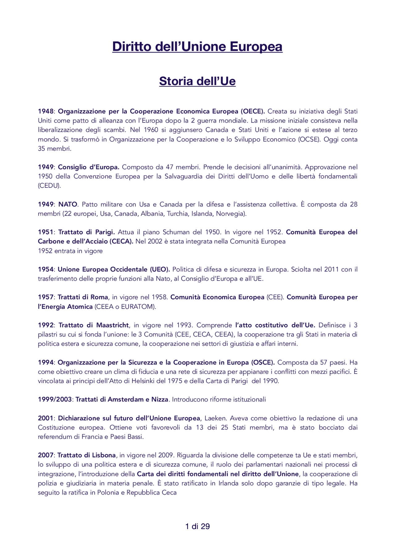 Diritto dell’Unione Europea Storia dell’Ue - Docsity