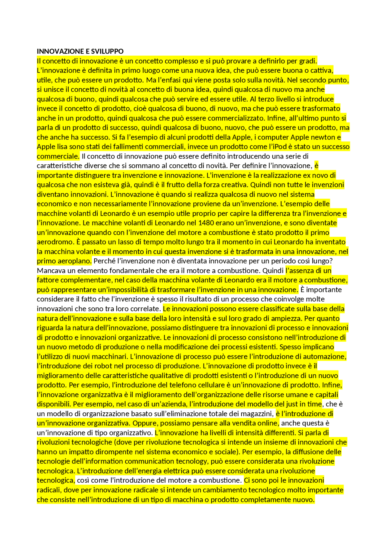 Innovazione E Sviluppo Docsity