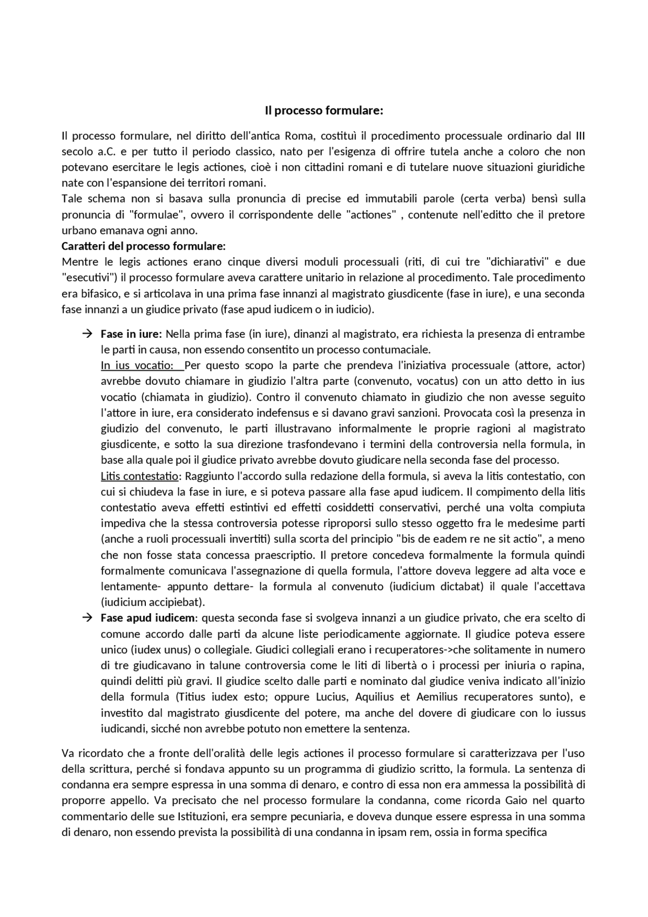 Riassunto Del Processo Formulare Dellantica Roma Docsity