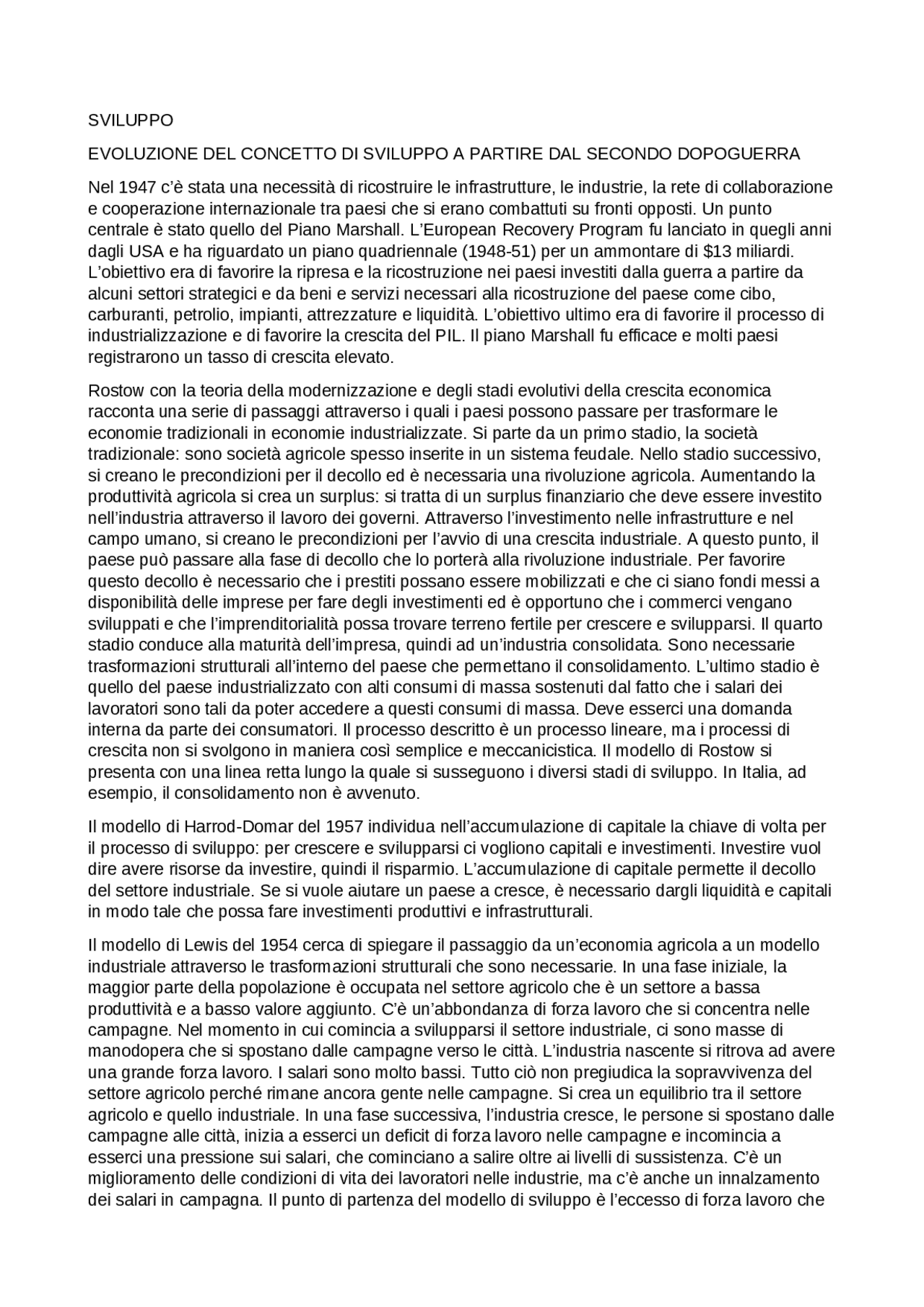 Economia Dello Sviluppo Docsity