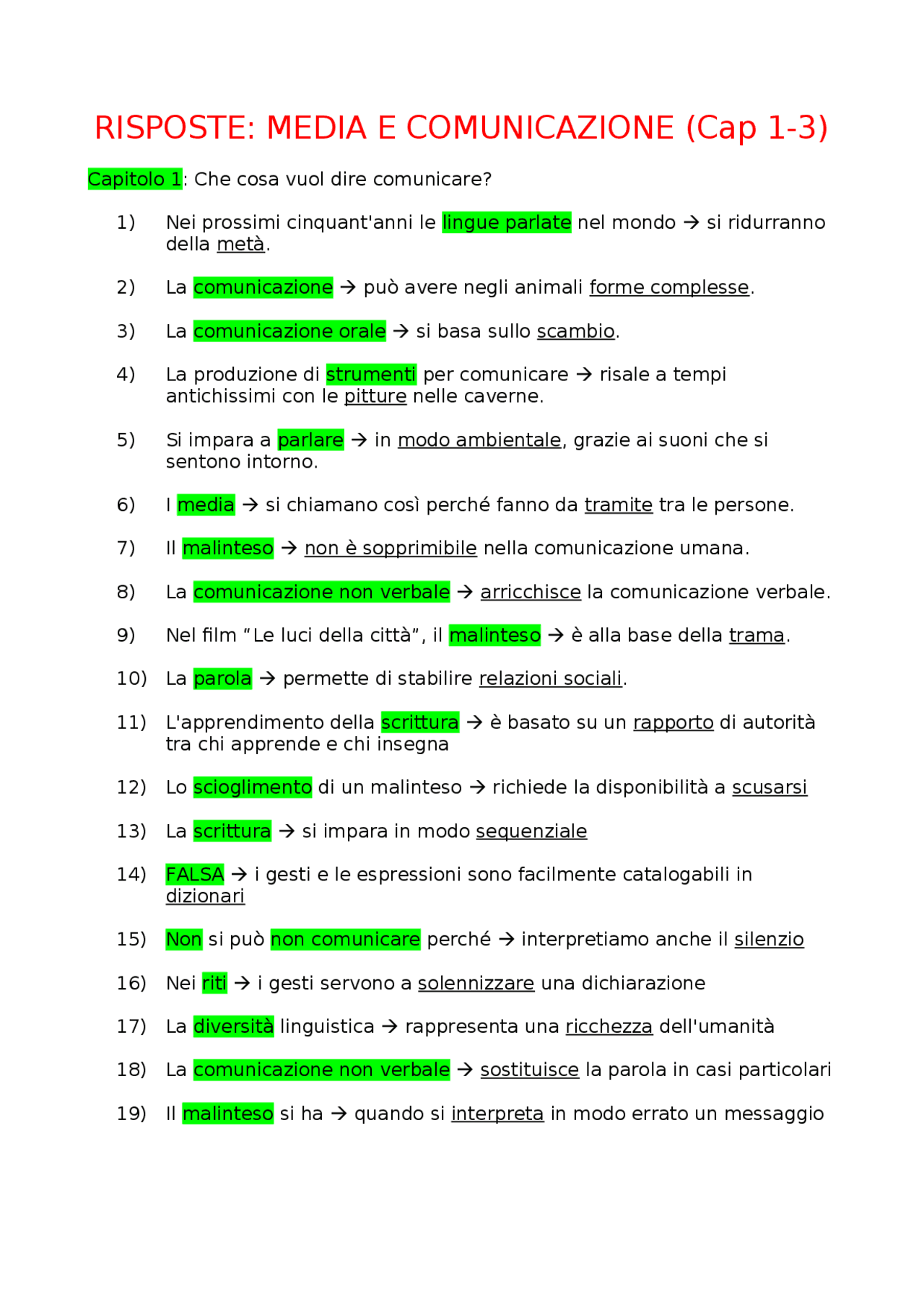 Media E Comunicazione Prove Desame Di Scienze Cognitive Docsity