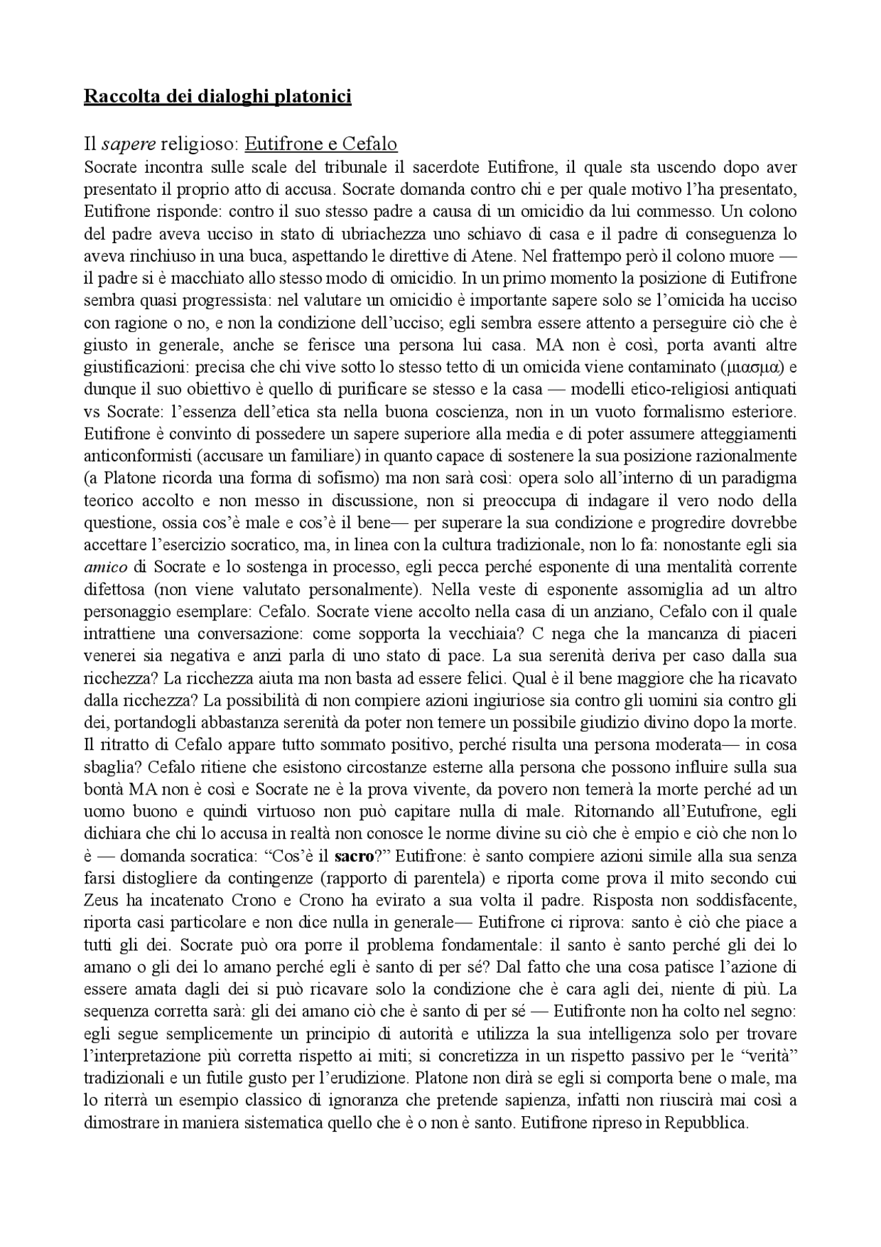 Dispense Sui Dialoghi Platonici Docsity