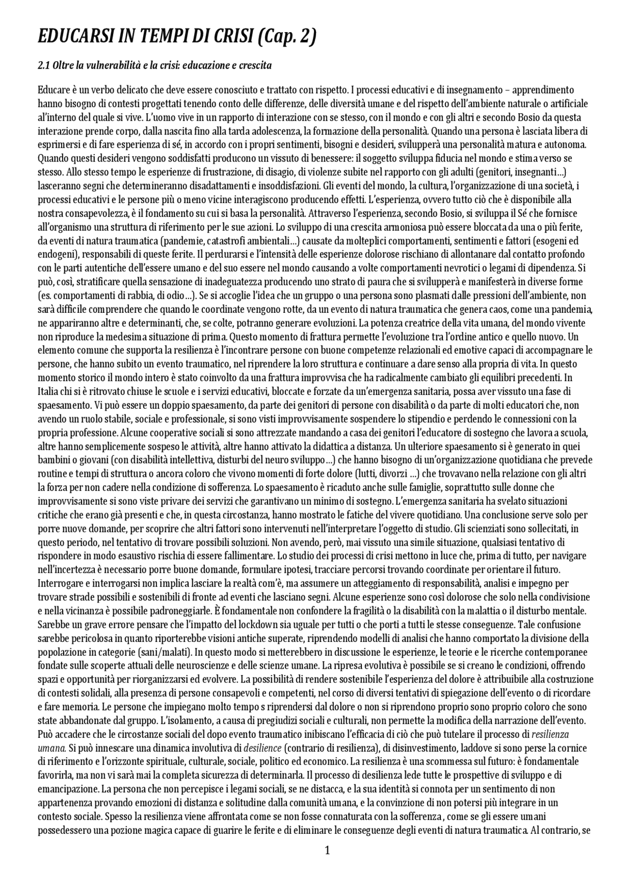 Capitolo 2 Educarsi In Tempi Di Crisi Docsity
