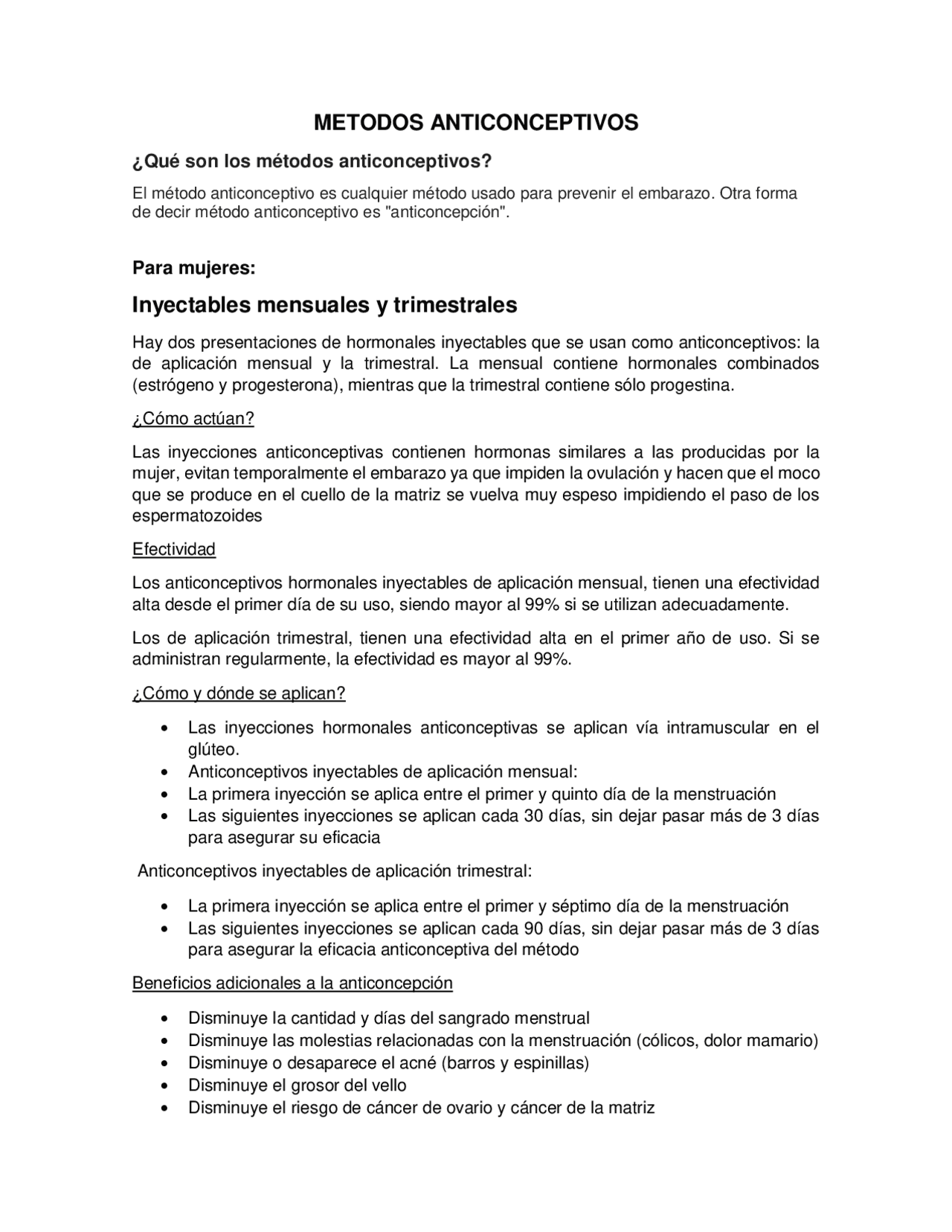 Metodos Anticonceptivos Resúmenes De Anatomía Docsity